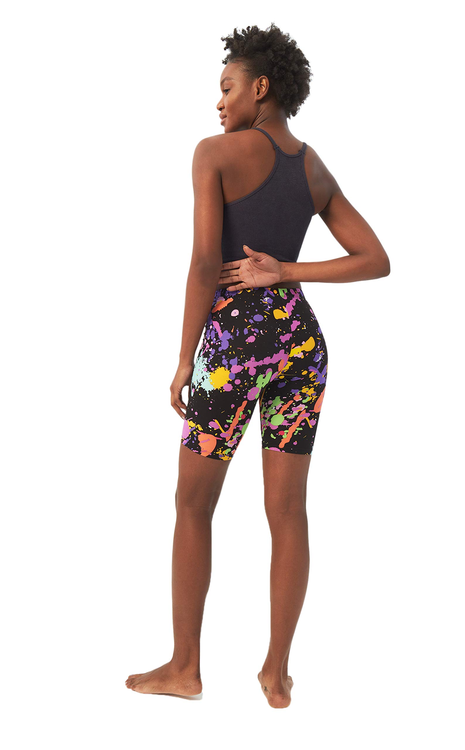 sissycos Women's 80s Biker Shorts Artistic Splash Printed Buttery Soft Short Leggings (Small-Large, Color Splash Black)