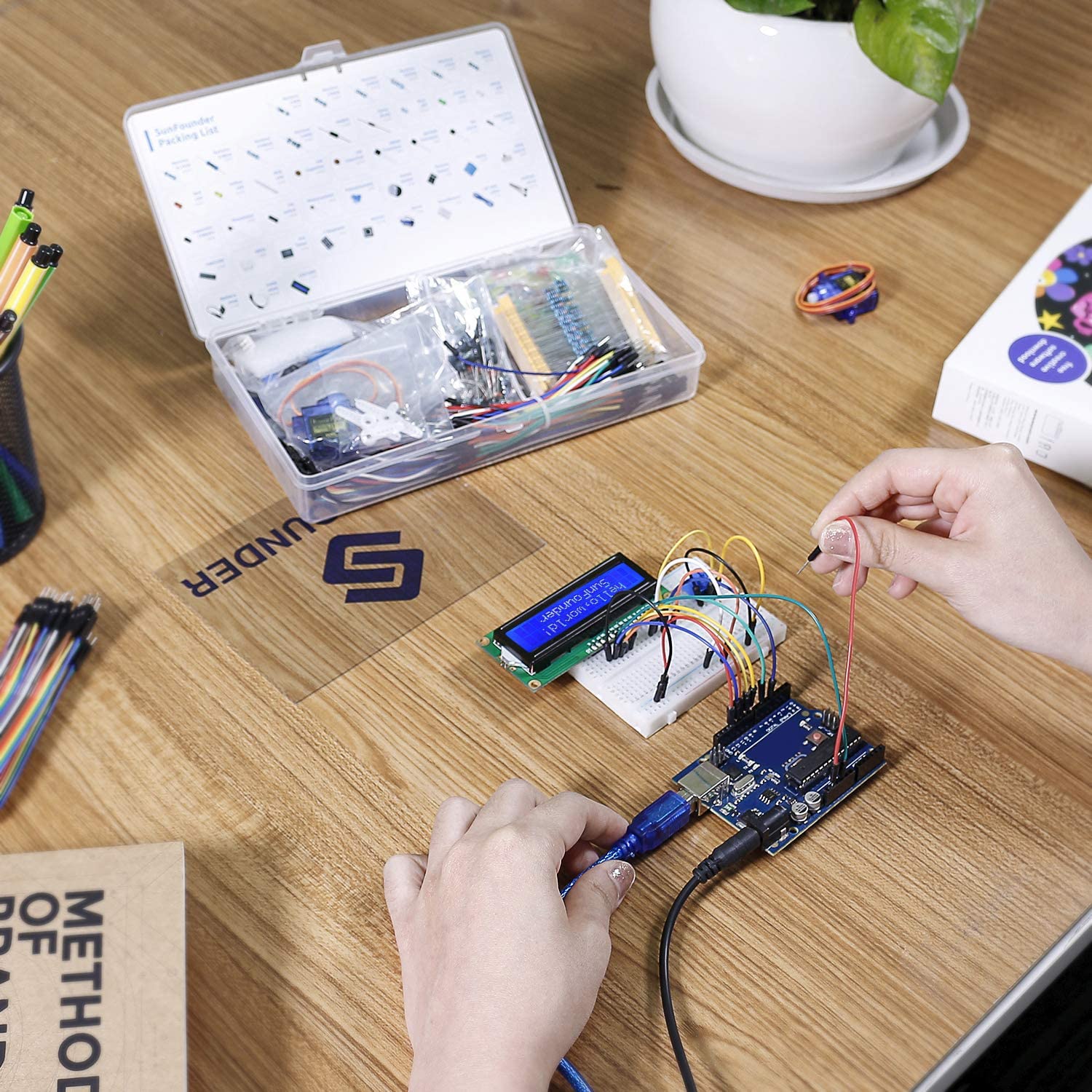 SunFounder Electronics Fun Kit with 1602 LCD Module, breadboard, LED, Resistor Compatible with Arduino UNO R3 MEGA2560 Raspberry Pi 400 4B 3B 3B+ 2B 2B+