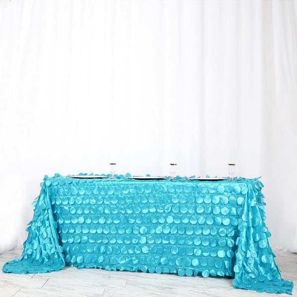 TABLECLOTHSFACTORY 90x132 Turquoise Flamingo Petals Taffeta Rectangle Tablecloth for Wedding Party Decoration