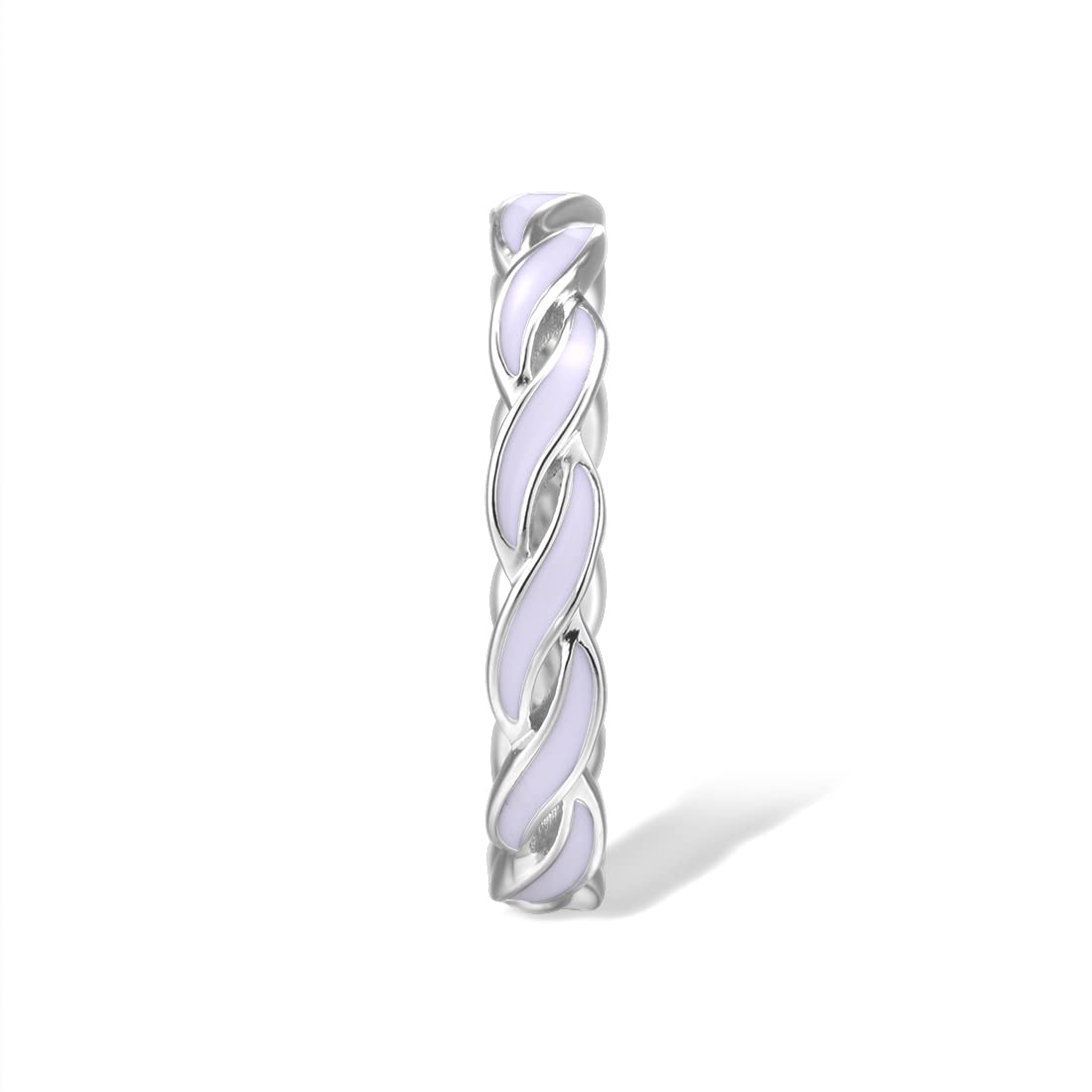 Santuzza 925 Sterling Silver Stacking Ring Handmade Enamel Colorful Twisted Stackable Ring for Women (White,6.5)