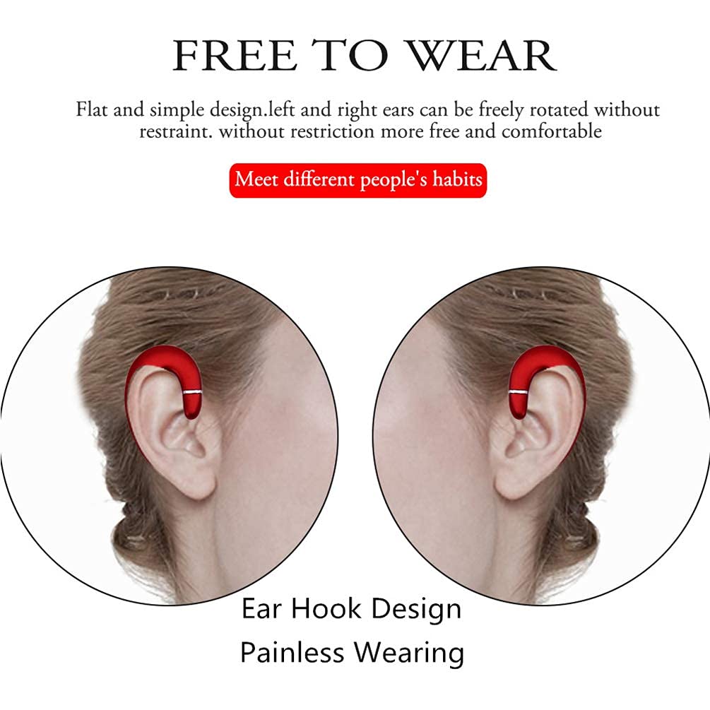 Sunffice Ear Hook Bluetooth Wireless Headphone,Non Ear Plug Headset with Microphone,Single Ear Noise Cancelling Earphones Painless Wearing for Android Smartphones,iPhone14 13 12 11 X 8 (Red)