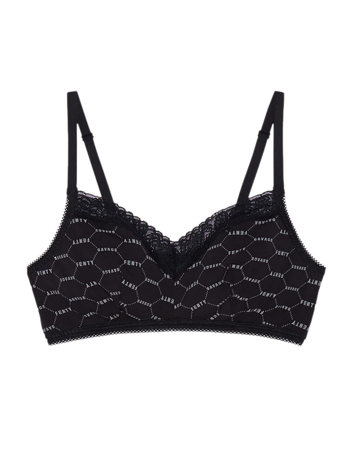 Savage X Fenty, Women's, Cotton Essentials Bralette, Cotton, Unlined Bralette, Black Caviar Logo Print, 2X