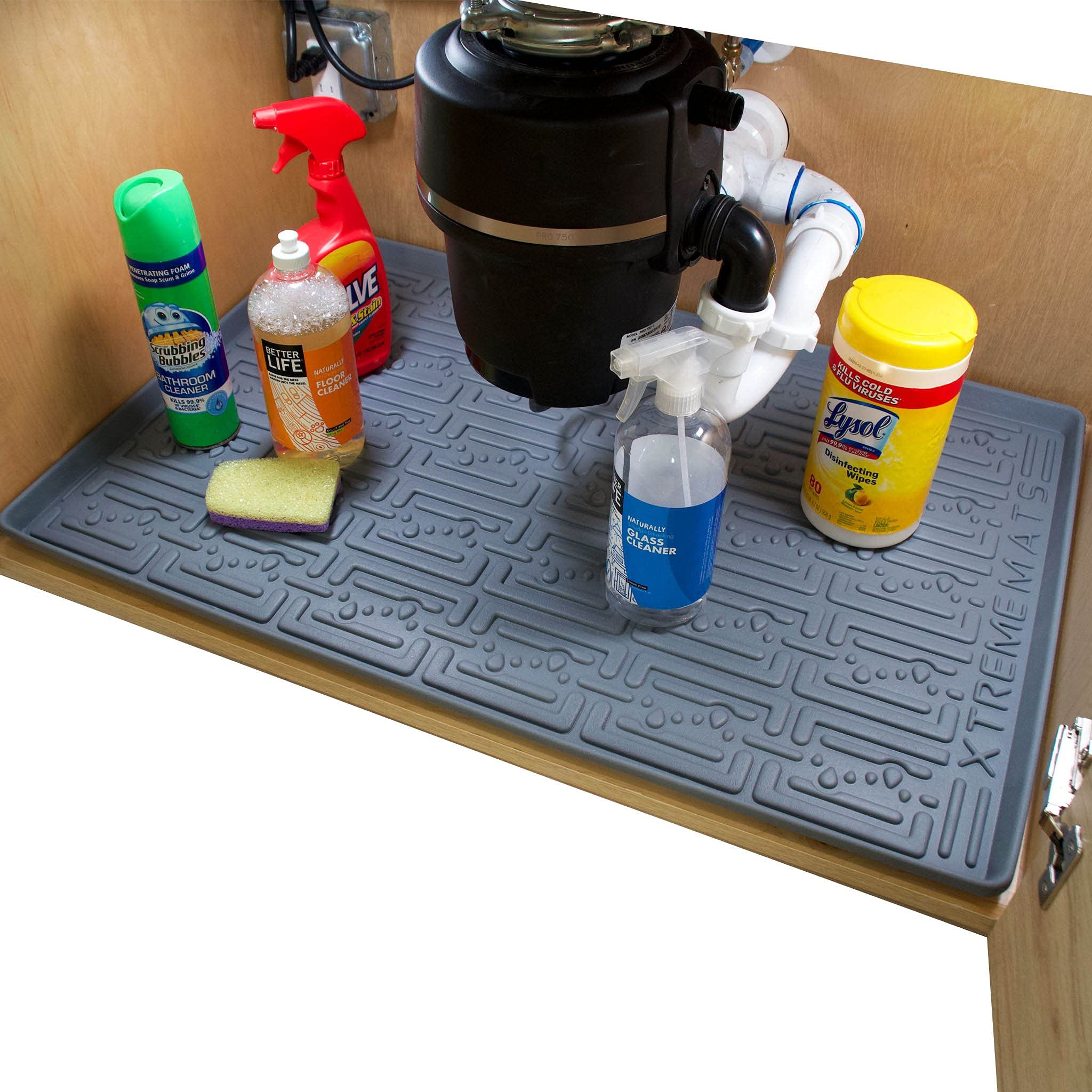 Xtreme Mats - Waterproof Under Sink Mat Shelf Liner Cabinet Liner for Kitchen & Laundry Cabinets (Gray 25" 1/4 x 22 1/4) Kitchen Cabinet Shelf Protector Flexible Under Kitchen Sink Drip Tray Liner