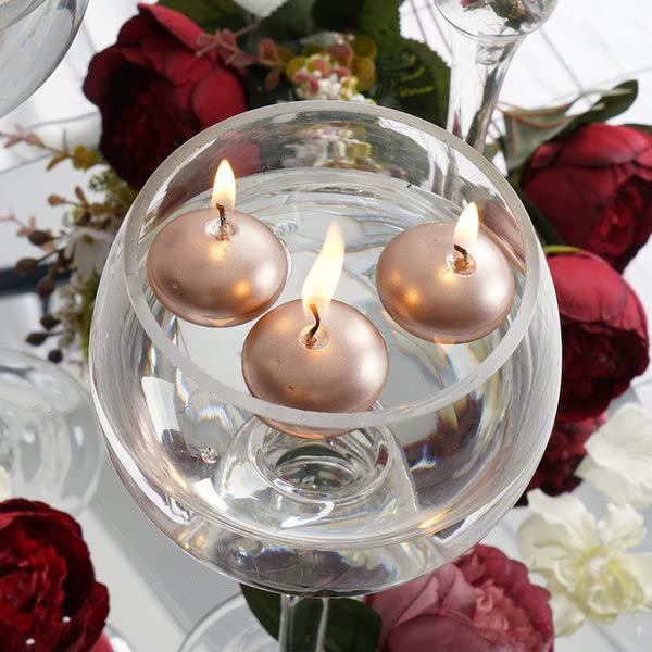 TABLECLOTHSFACTORY 12 Pack 1.5" Rose Gold Mini Disc Unscented Floating Candles - Long Burn Time
