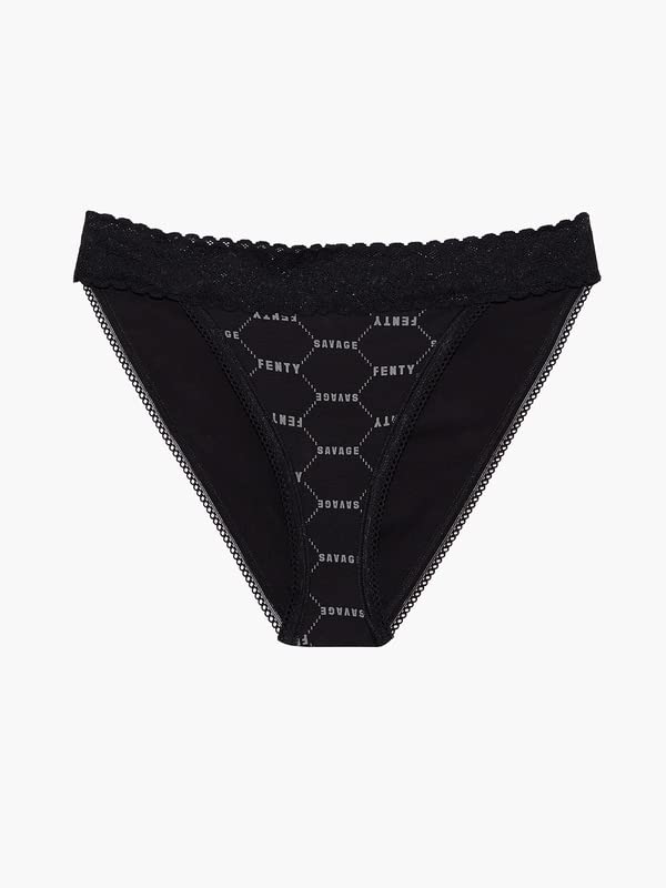 Savage X Fenty, Women's, Cotton Essentials Bikini, Allover print, Cotton, Medium coverage, Black Caviar Logo Print, S