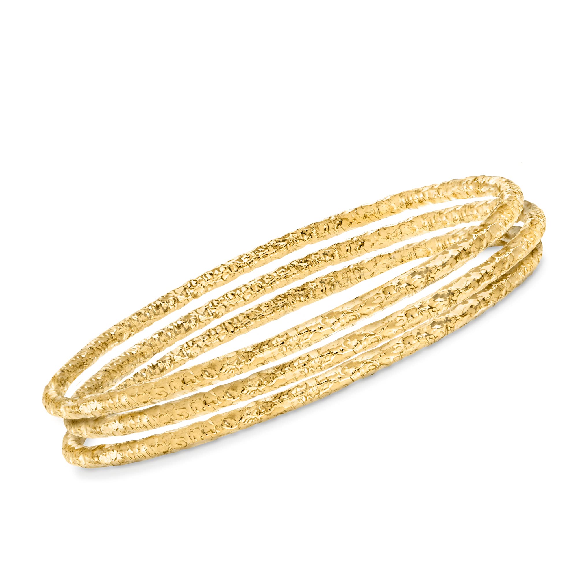 Ross-Simons Italian 22kt Gold Over Sterling Jewelry Set: 3 Hammered Bangle Bracelets. 8.5 inches