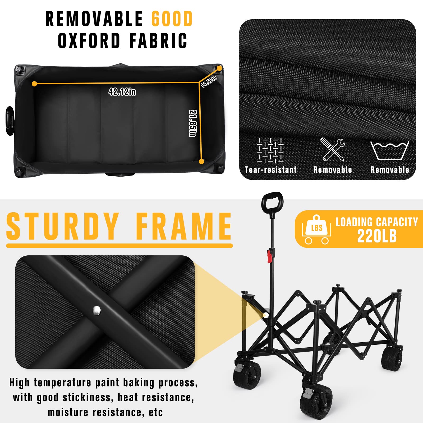 Pioneeryao Collapsible Wagon Cart Heavy Duty Outdoor Folding Utility Wagon Beach Wagon with Big Wheels for Camping Beach Garden