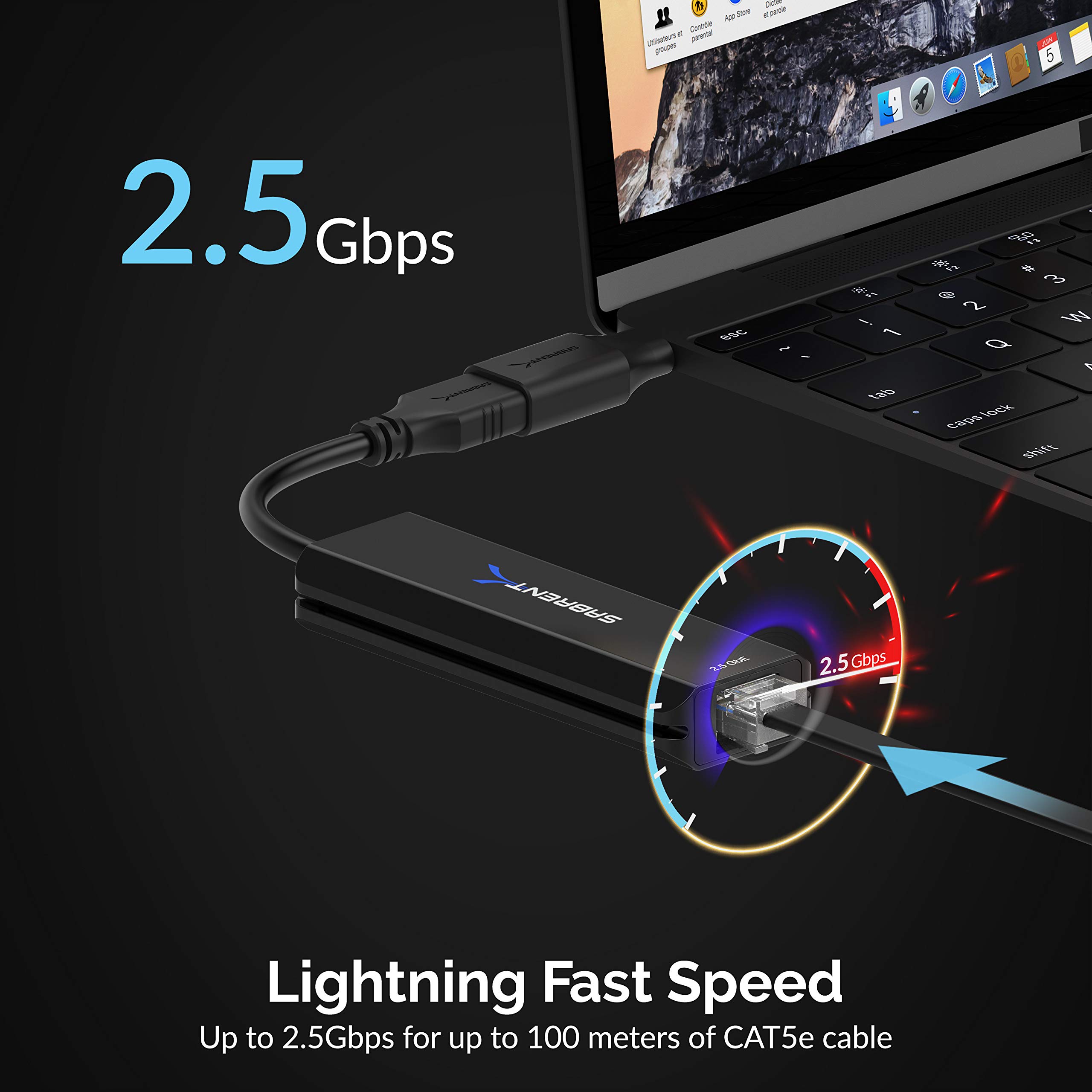SABRENT USB Type-A or Type-C to 2.5 Gigabit Ethernet Adapter 10/100/1000/2500 (NT-S25G)