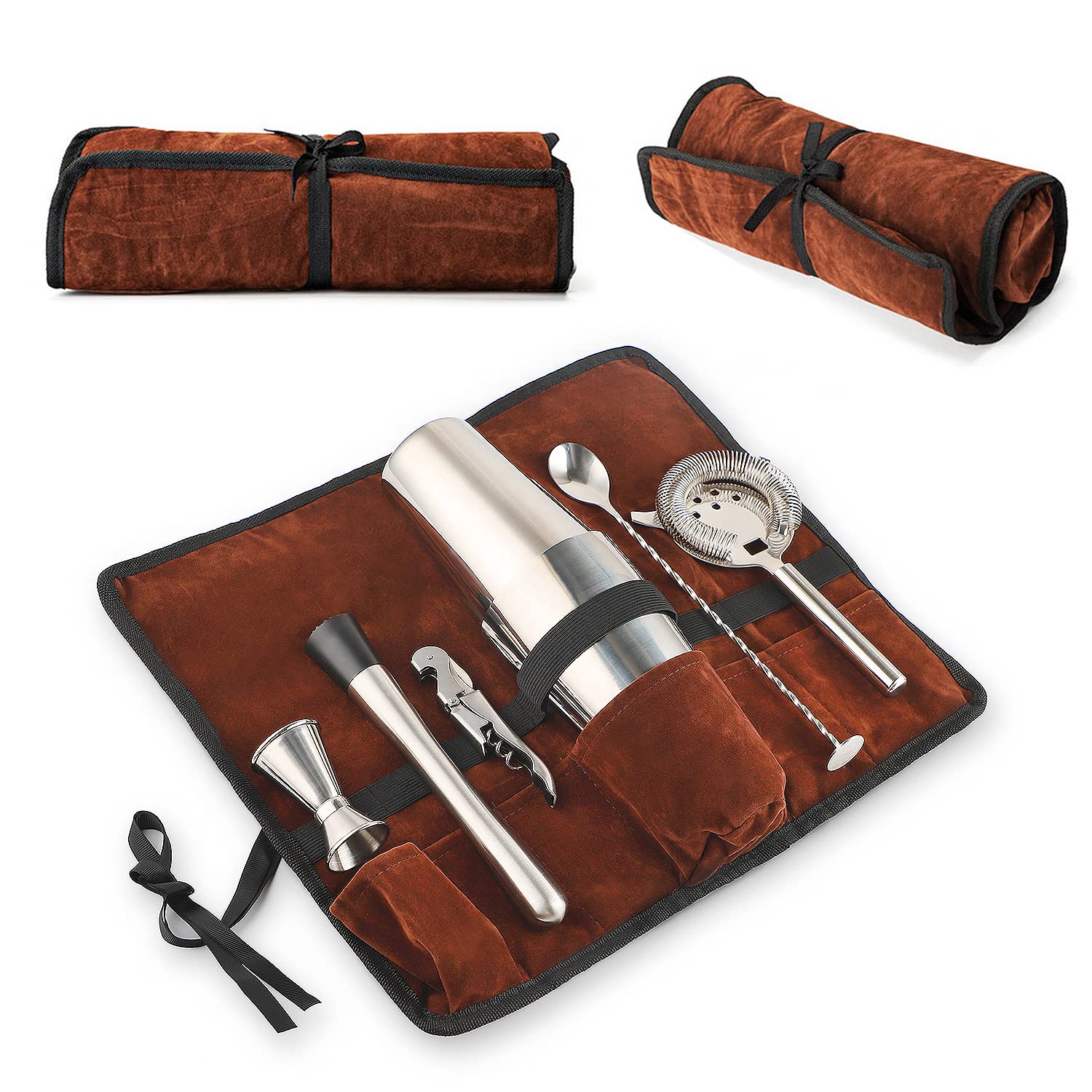 Wepikk Cocktail Shaker Boston Shaker Set Mixology Travel Bartender Kit Portable Bar Tools Carry Bag Stainless Steel 20oz & 24oz Tins Jigger Muddler Strainer Mixing Spoon Martini Margarita Mojito
