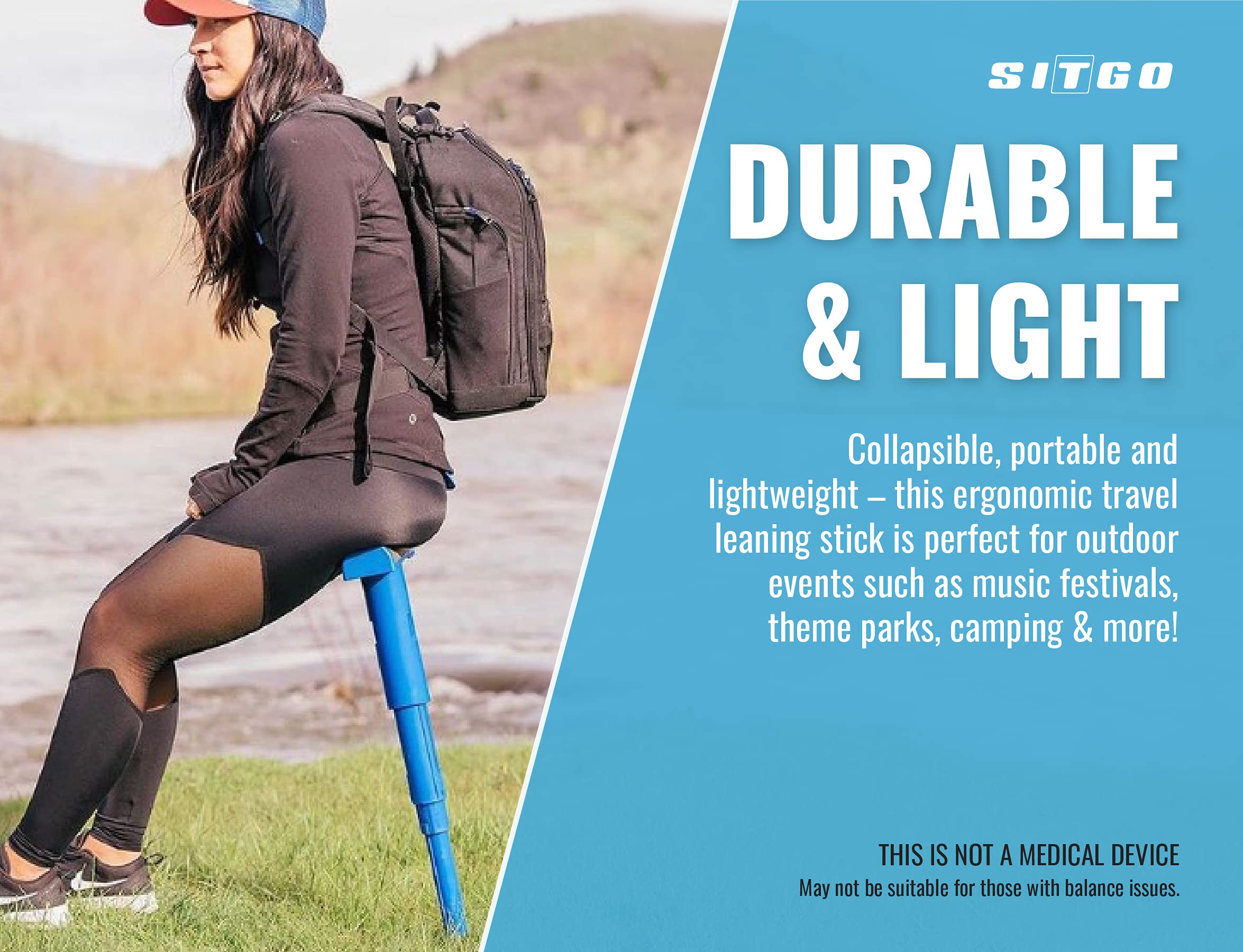 SITGO Portable Travel Stool - A Compact Collapsible Stool with a Telescoping Neck to Adjust Seating Height & Supports Up to 300lbs - Perfect Folding Stool for Festivals, Travel, and Office - Blue