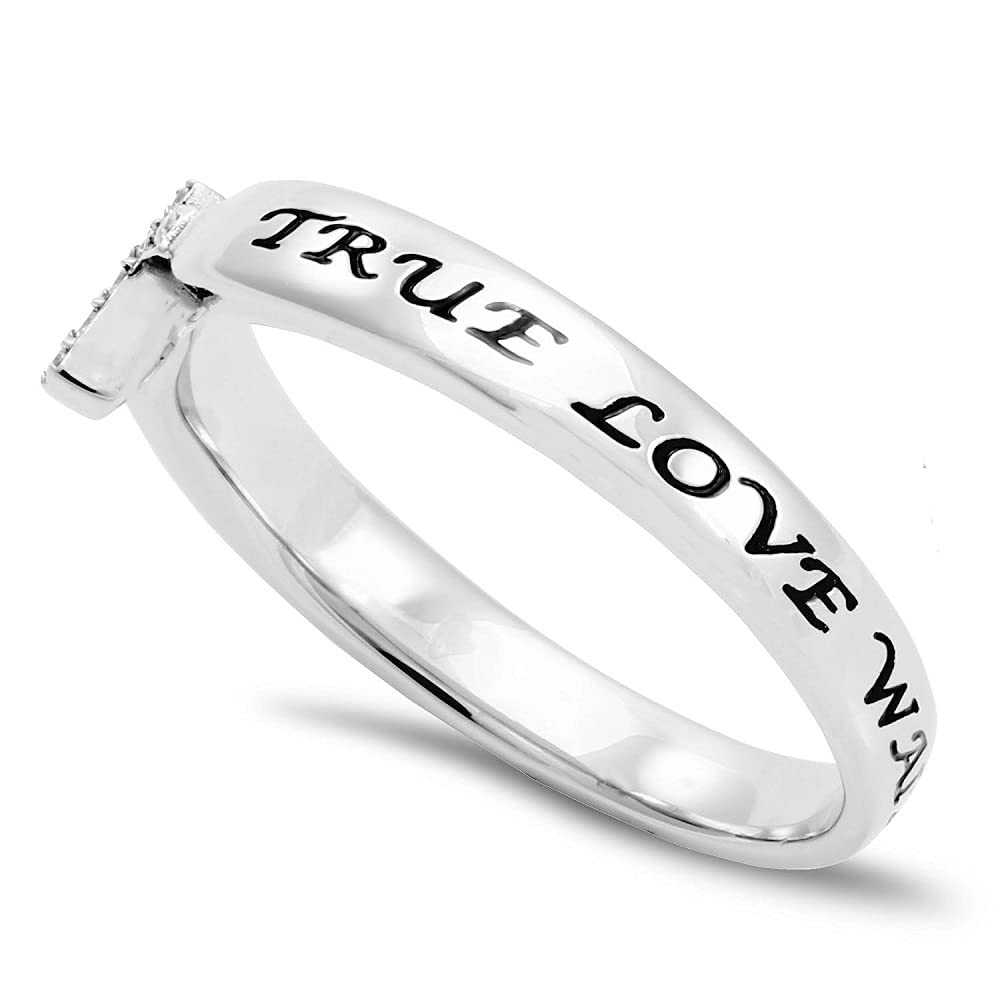 Spirit & Truth Stainless Steel Petite Center Cross Ring True Love Waits (5)