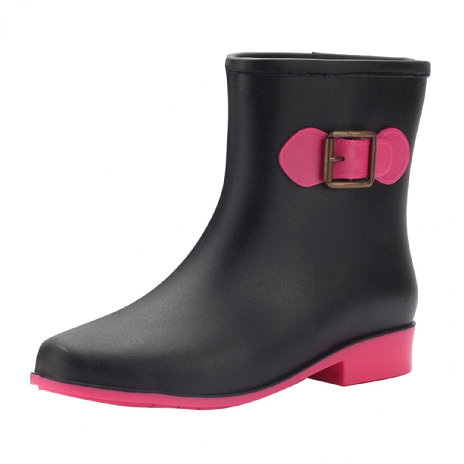 Xudanell Mujer Botas Mid-Calf Matte Rain Boots Anti-Slip Rubber Non Slip Booties Chelsea Boots Work Boots for Women Hot Pink