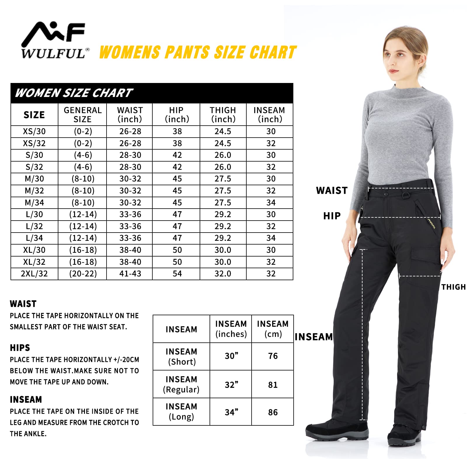 WULFUL Women's Insulated Snow Ski Pants Waterproof Winter Snowboarding Skiing Cargo Pants