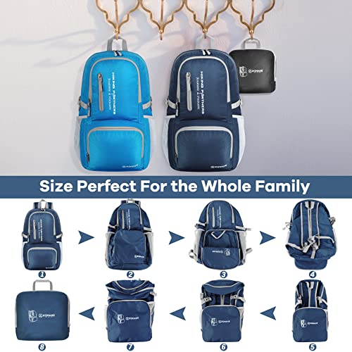 ZOMAKE Lightweight Packable Backpack - 35L Light Foldable Hiking Backpacks Water Resistant Collapsible Daypack for Travel(Navy Blue)
