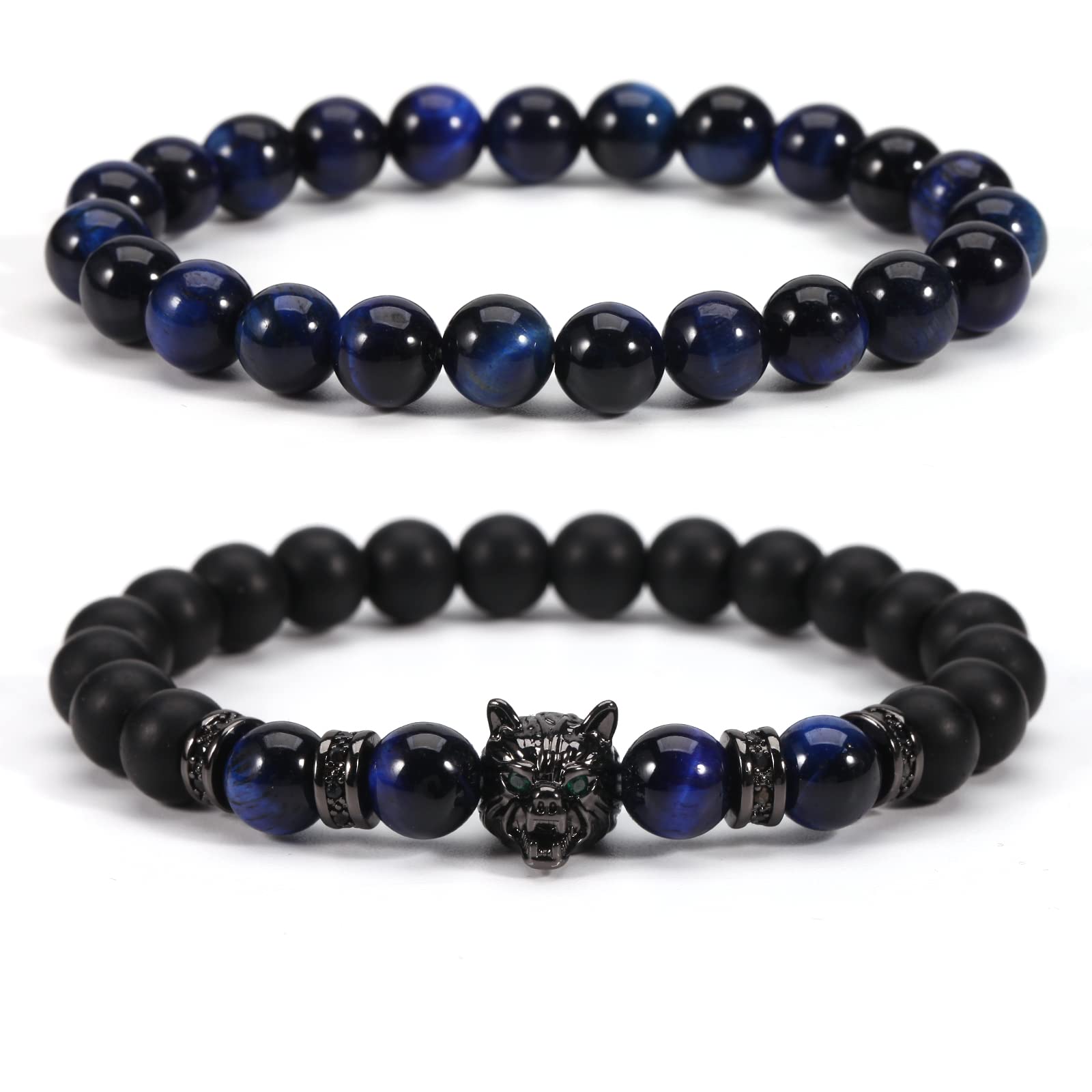 WuCuifu Bohemian Beaded Blue Tiger Eye Bracelets for Men Women Healing Crystals Bracelets