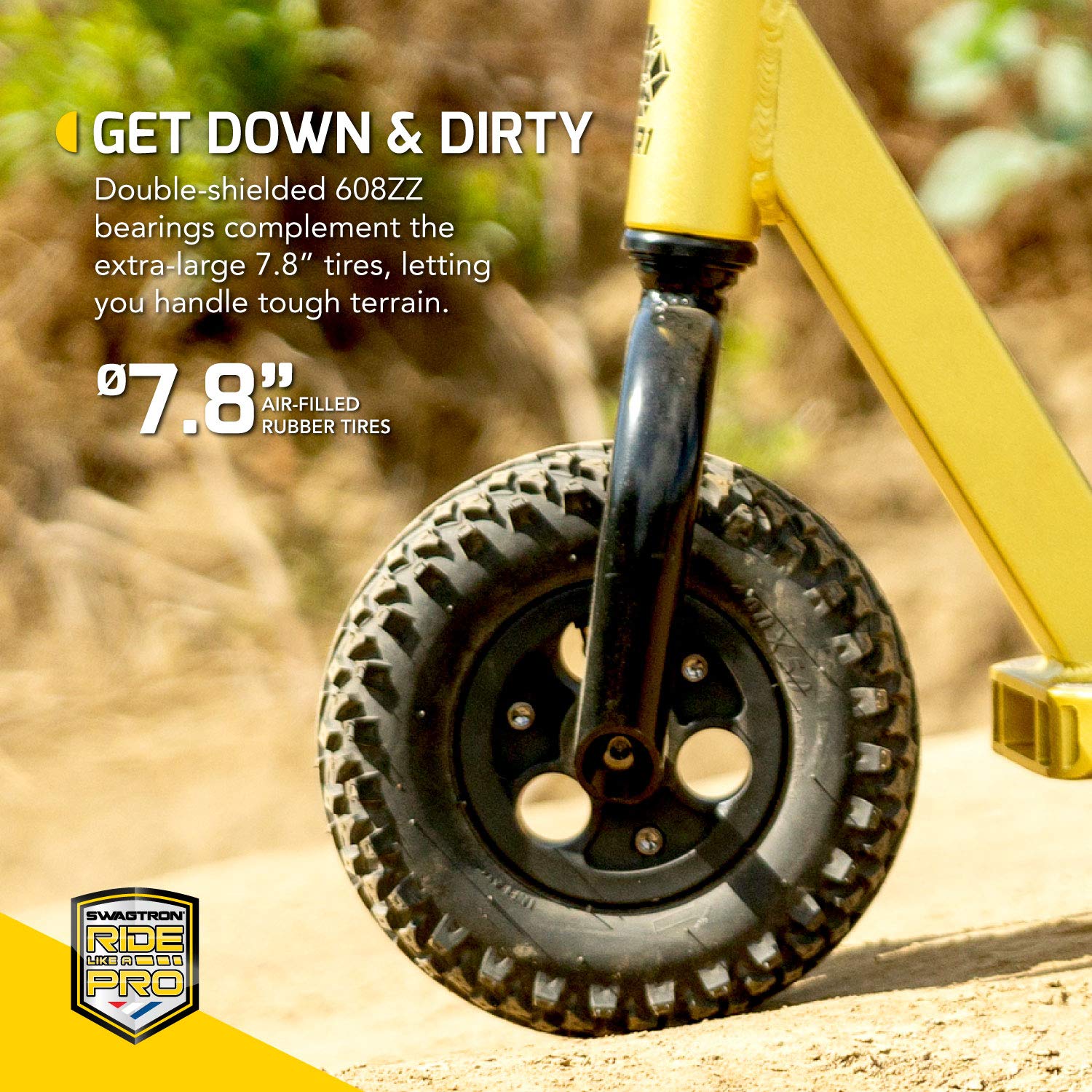 Swagtron KR1 All-Terrain Dirt Kick Scooter | ASTM-Certified & 8-INCH KNOBBY Tires