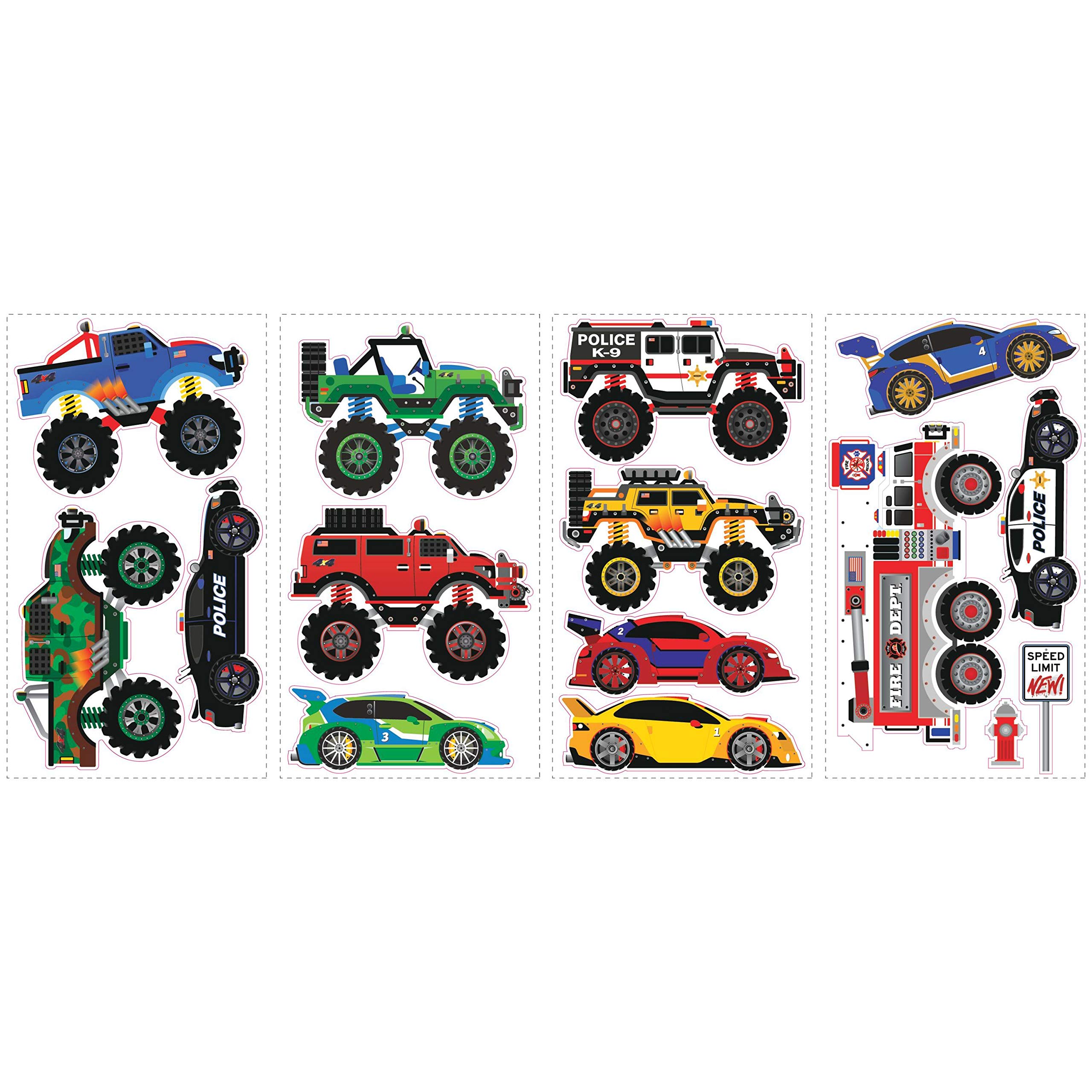 RoomMates SPD0004SCS New Speed Limit - Trucks Peel and Stick Wall Decals, Multicolor 10"x18"