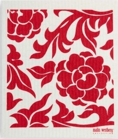Trendy Tripper Swedish Dishcloths/Sponge Cloths - Packs of 4 Different Designs in RED (4 Red: Blommors/Cirkus/Fiddeli/Hearts)