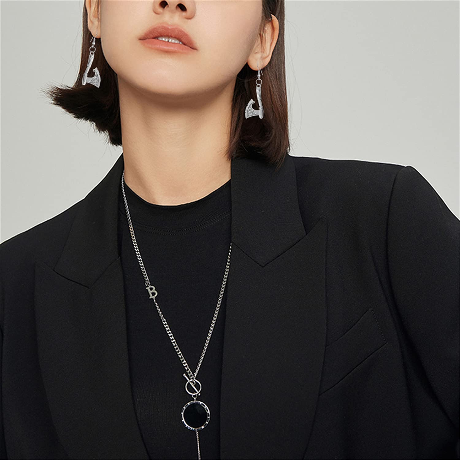 WUWEIJIAJIA 4 Pairs Unique Gothic Vintage Silver Axe Dangle Drop Earrings Sets for Women Statement (Silver)