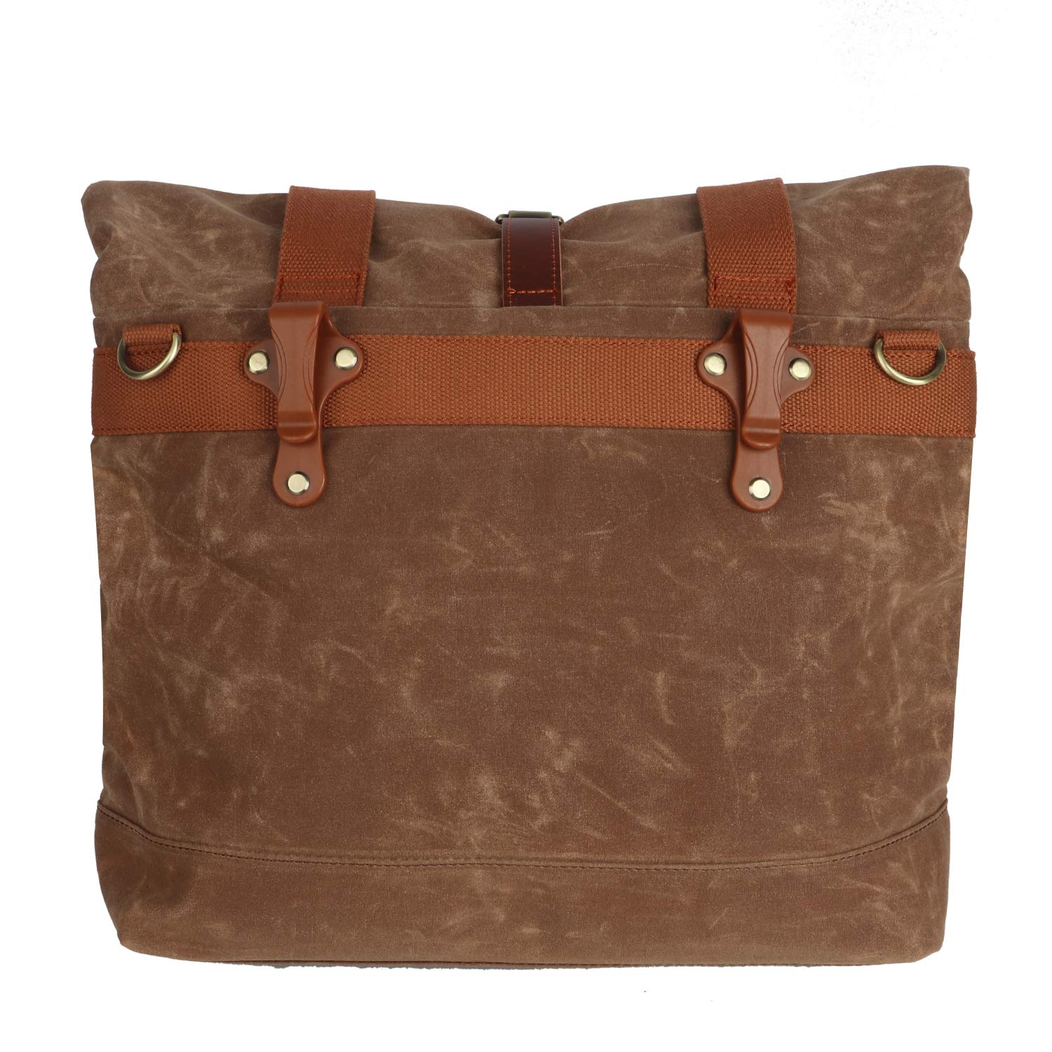 TOURBON Canvas and Leather Roll-top Clip-On Bicycle Panniers Women's Shoulder Tote Bag (Brown)