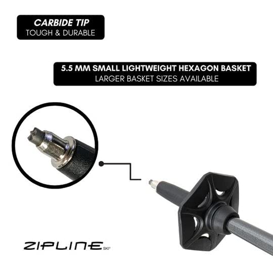 Ski Poles Graphite Carbon Composite - Zipline Lollipop U.S. Ski Team Official Supplier (Gray Carbon, 46" in./117 cm)