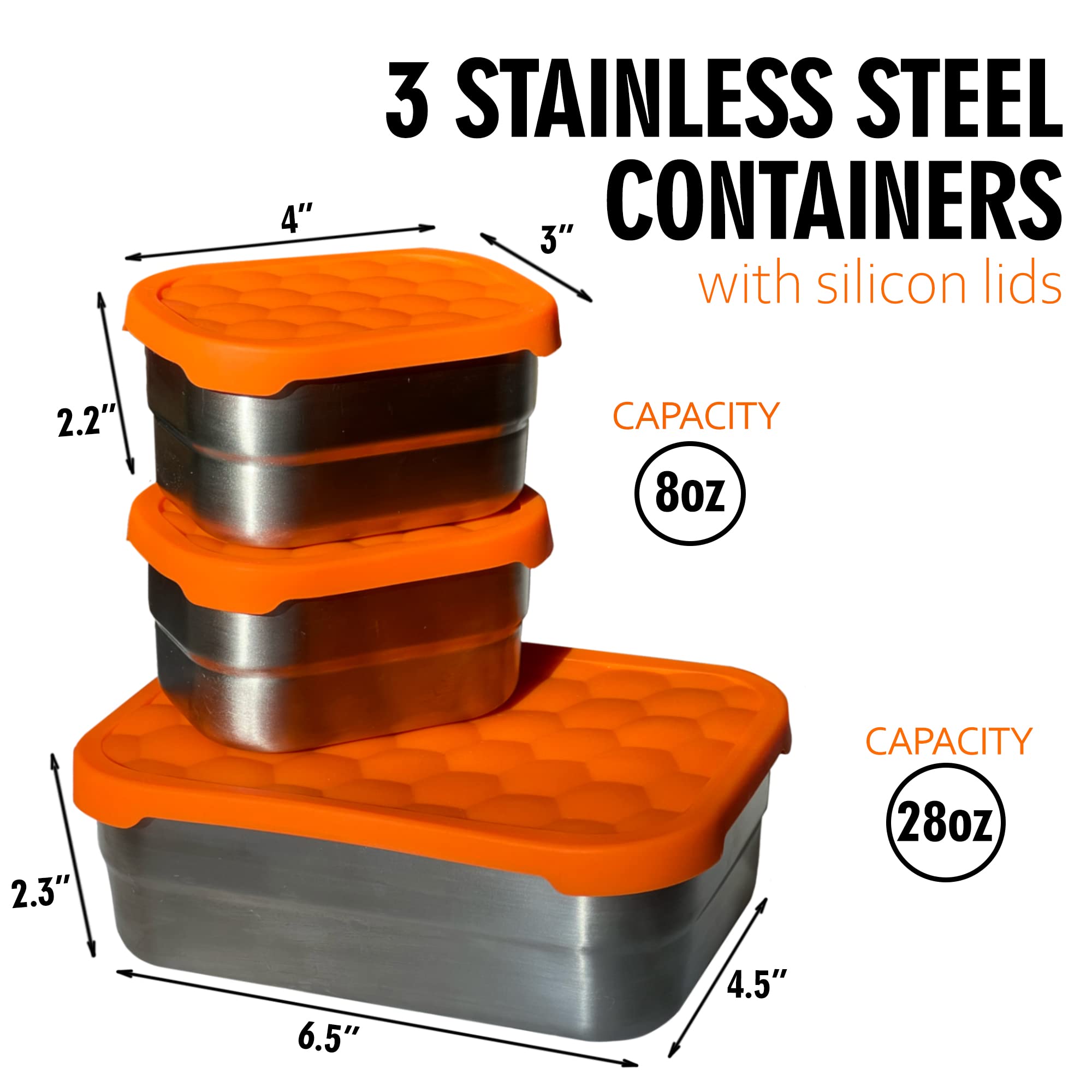 WEST BROS Stainless Steel Food Containers with Lids Set of 6 - Metal Snack Container for Kids Adults - Salad Dressing Containers with Lids