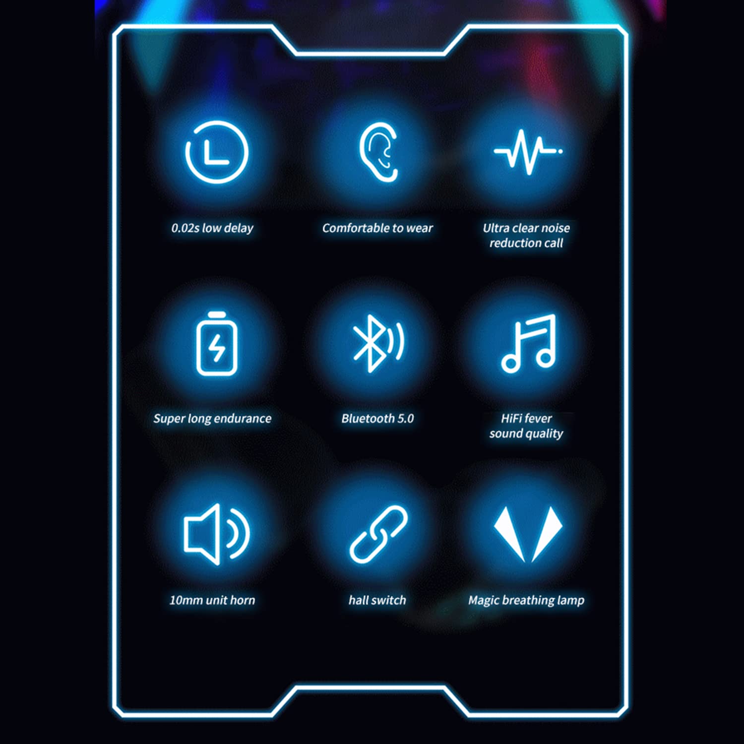 Wireless Gaming Headset, Real Game in-Ear Headset, Bluetooth Headset Touch Control, 10m Effective Connection, Headset Noise Reduction and Own LED Light, Long Game Time