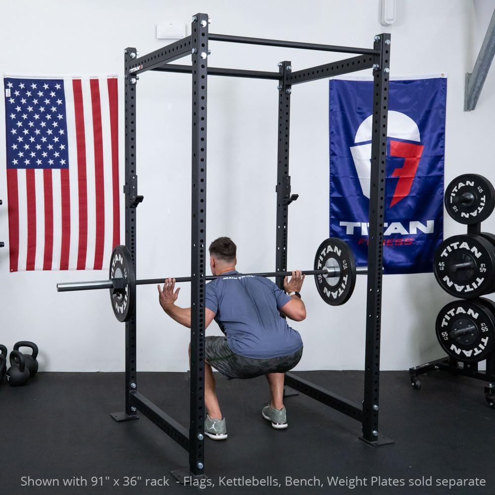 Titan Fitness T-3 Series Black Tall Power Rack, 36in Depth, Weight Plate Holders, 1,100 LB Capacity Cage for Weightlifting and Strength Training