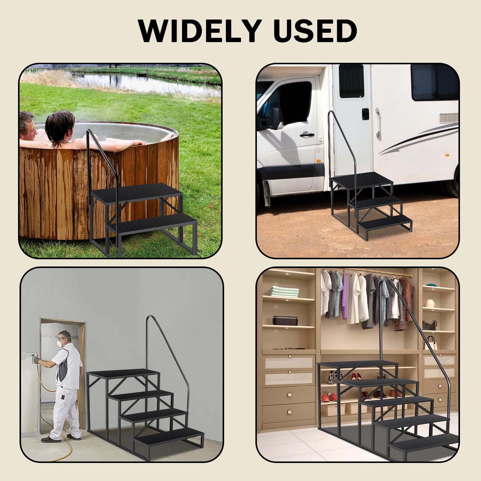 Step Ladder, Step Stool with Handle, Heavy Duty Pool Ladder Above Ground 660Lbs, Camper Steps Outdoor Steps RV Stairs for Reaching High, Portable Home Stairs for Travel Trailer (3 Step, Single Handle)