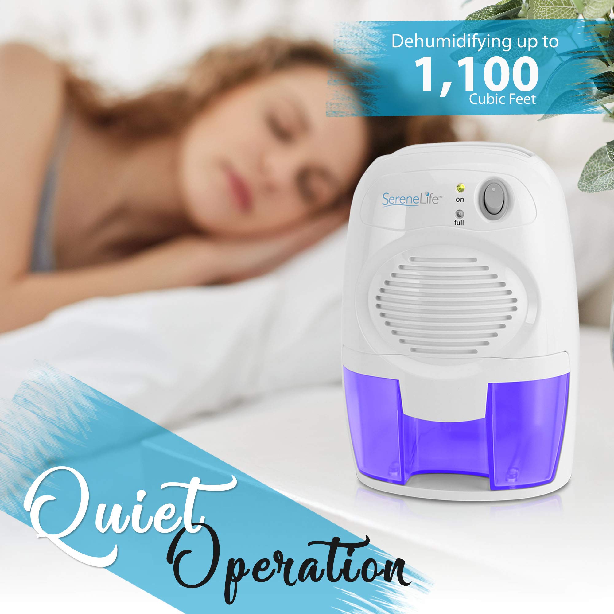 SereneLife Dehumidifier 16oz. Compact Electronic Cooler-Rooms up to 1100 Cu Ft-Breathe Easier, Odor Eliminator, Moisture Control, Ventilation Fan, Reusable Air Filter, Removable Water Tank