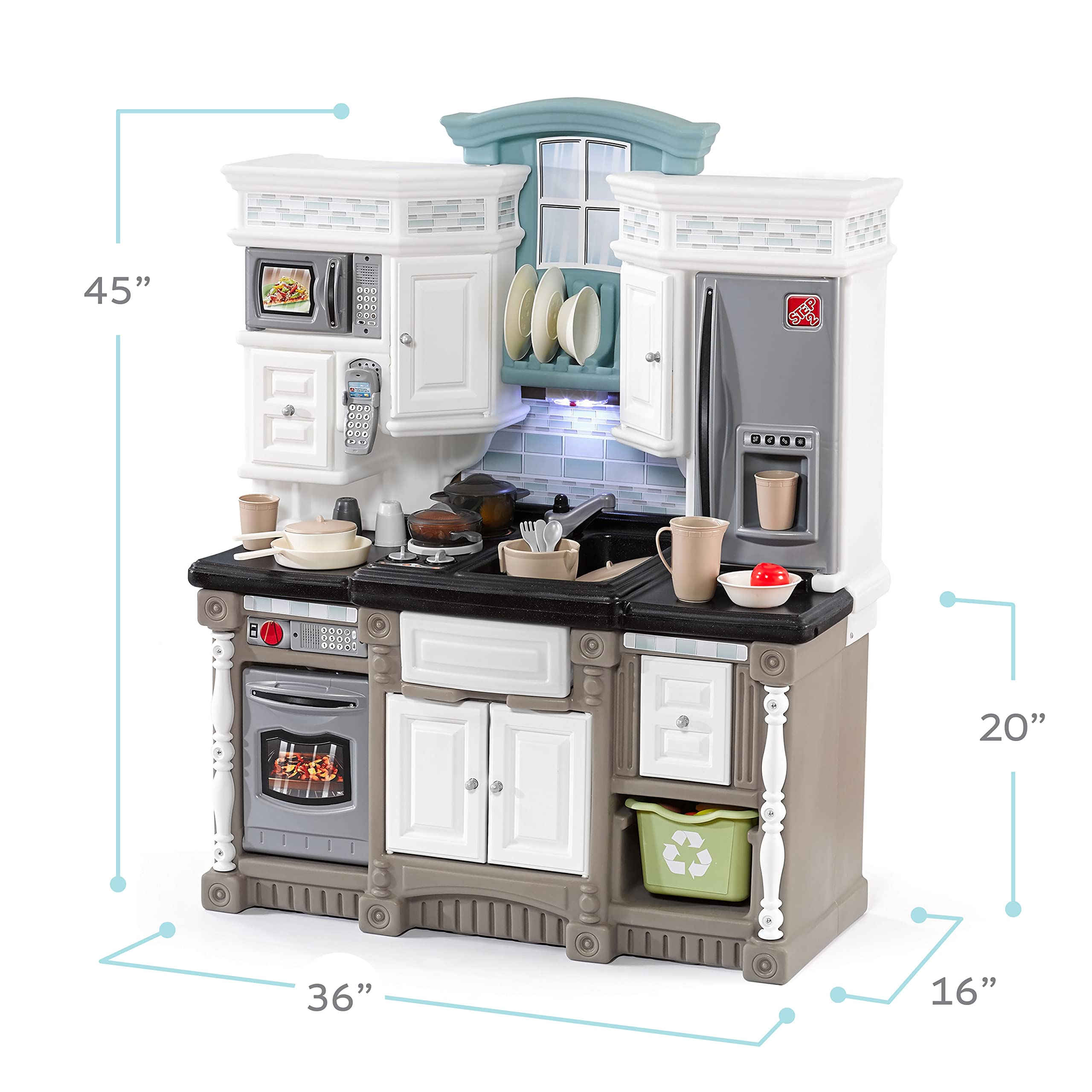 Step2 Lifestyle Dream Kitchen Set for Kids, Indoor/Outside Pretend Play Kitchen, Toddlers 2+ Years Old, Lights and Sounds, 37 Piece Kitchen Toy Set, Easy Assembly