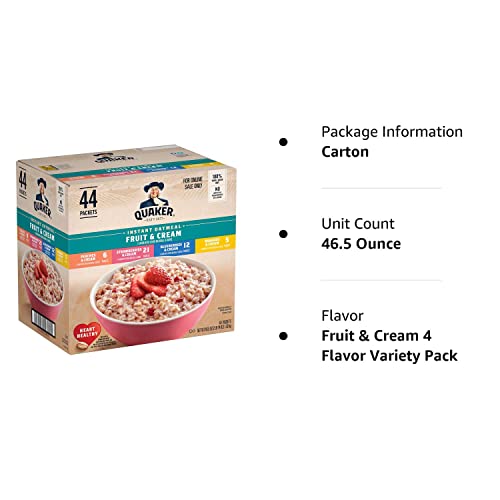 Quaker Instant Oatmeal Fruit & Cream Variety Pack,44 Count (Pack of 1)