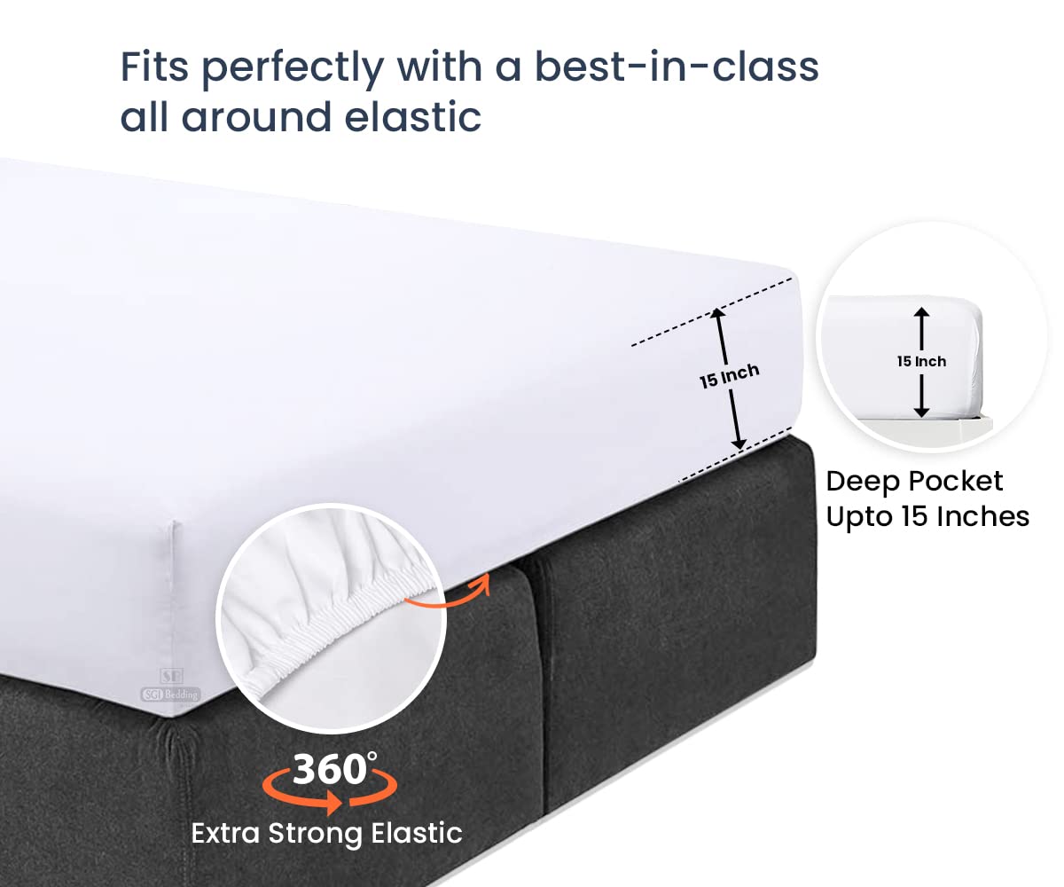 SGI 500 TC 100% Egyptian Cotton Bed Sheets, Luxurious Soft for Premium Hotel Quality 4Pc Sheet Set - 1 Fitted Sheet, 1 Flat Sheet & 2 Pillowcase 15" inch Deep Pocket (King, Light Grey Solid)