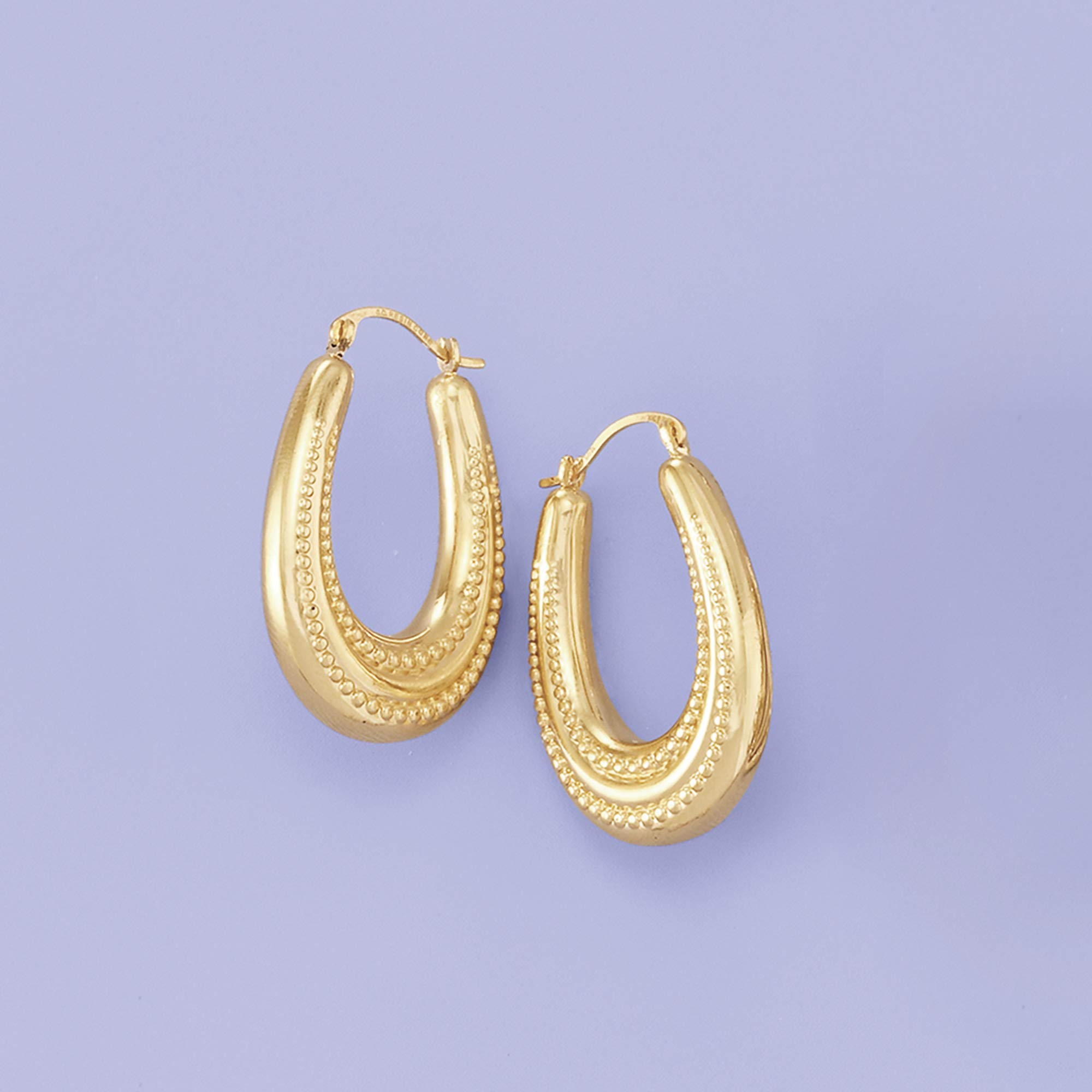 Ross-Simons Andiamo 14kt Yellow Gold Over Resin Beaded Oval Hoop Earrings For Women