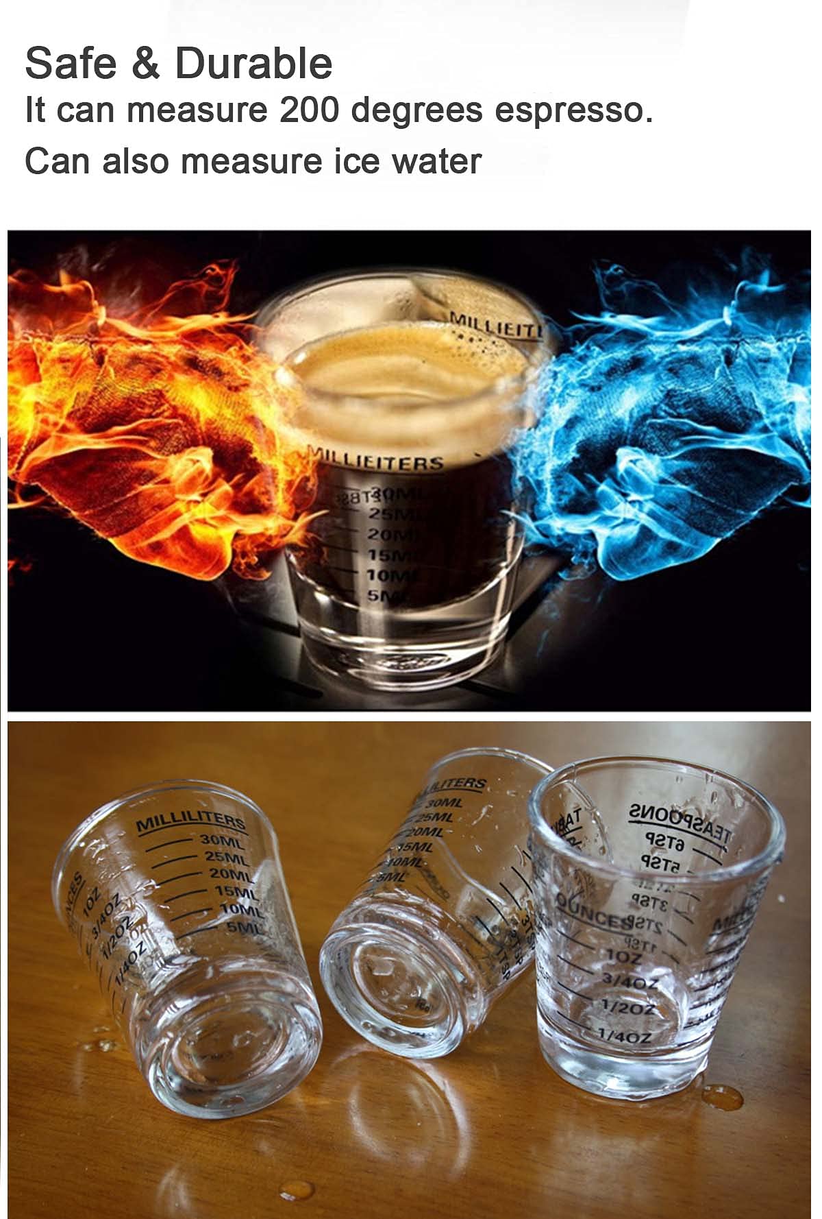 Shot Glasses Measuring cup Espresso Shot Glass Liquid Heavy Glass Wine Glass 2 Pack 26-Incremental Measurement 1oz, 6 Tsp, 2 Tbs, 30ml by TIYOORTA (2 pack black)