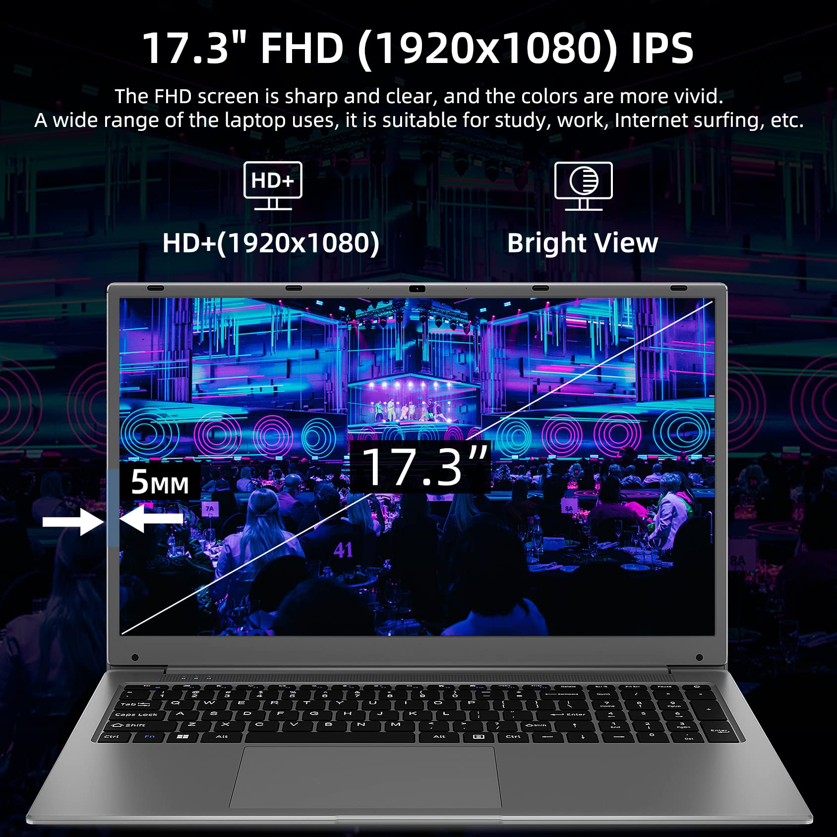 SGIN Laptop 8GB RAM 256GB SSD, 17" Notebook, Laptops with IPS Full HD Display, Intel Celeron Quad Core J4105(Up to 2.5 GHz), Mini HDMI, Webcam, Wi-Fi, Expandable Storage 512GB (Gray)