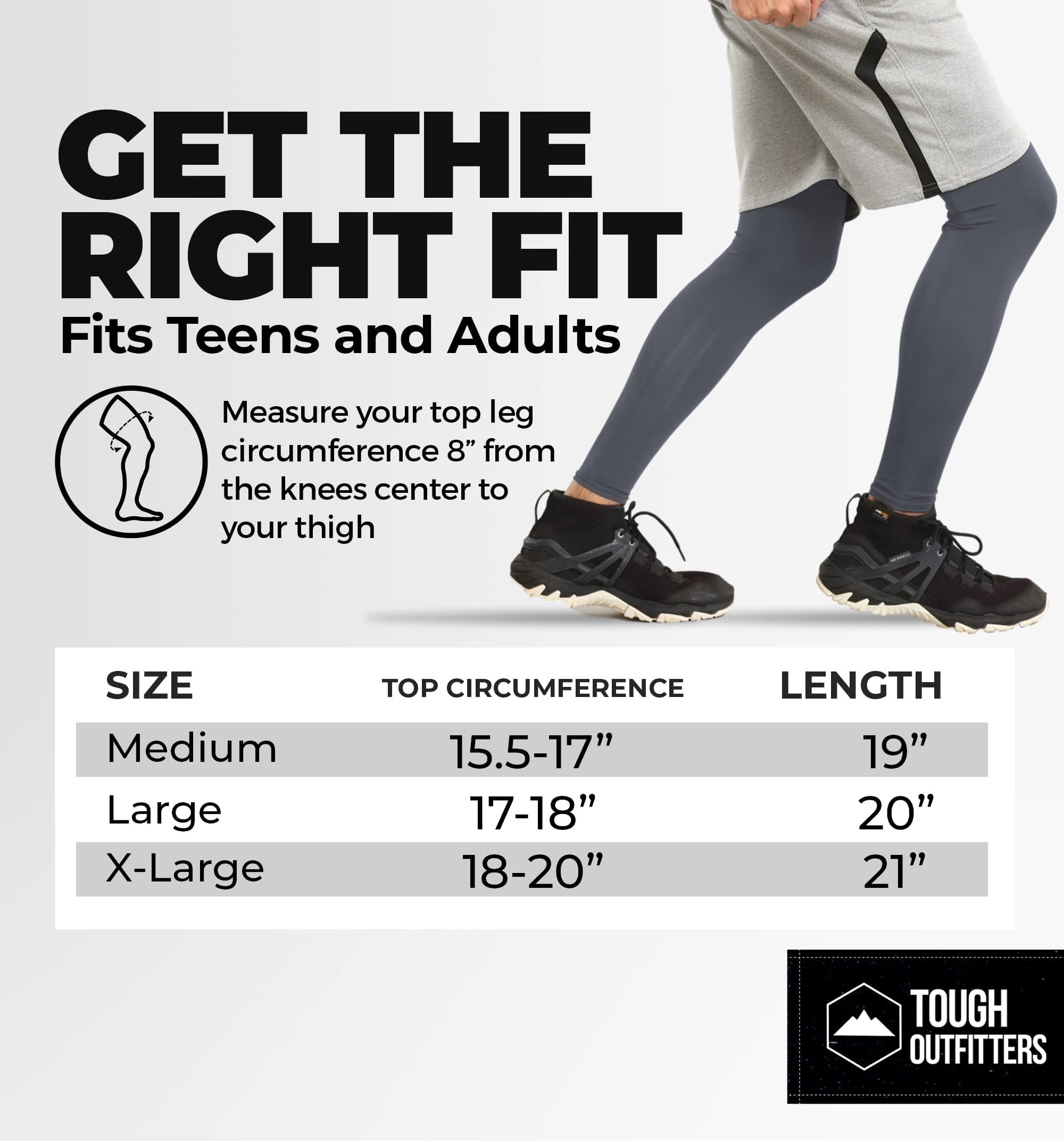 Tough Outdoors Compression Leg Sleeves - Full Leg Compression Sleeve for Men & Women, UV Leg Sleeves, Cycling Leg Warmers