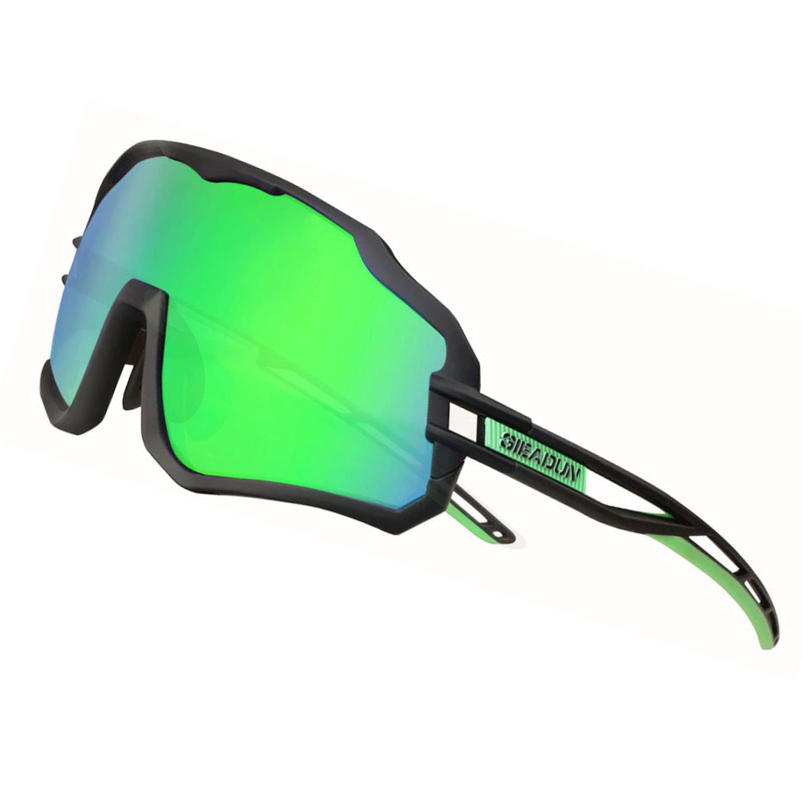 Sports Sunglasses Cycling Glasses Polarized UV400 fFishing, Ski Running,Golf (All black and green)
