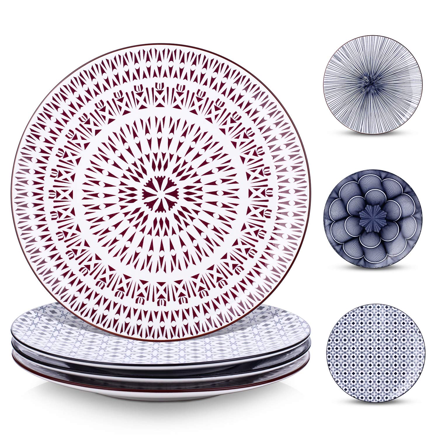 Y YHY 10β Ceramic Plates, Porcelain Dinner Plates Set of 4 for Salad, Pasta, Appetizer, Dessert - 4 Pattern for Thanksgiving & Christmas, Dishwasher & Microwave Safe