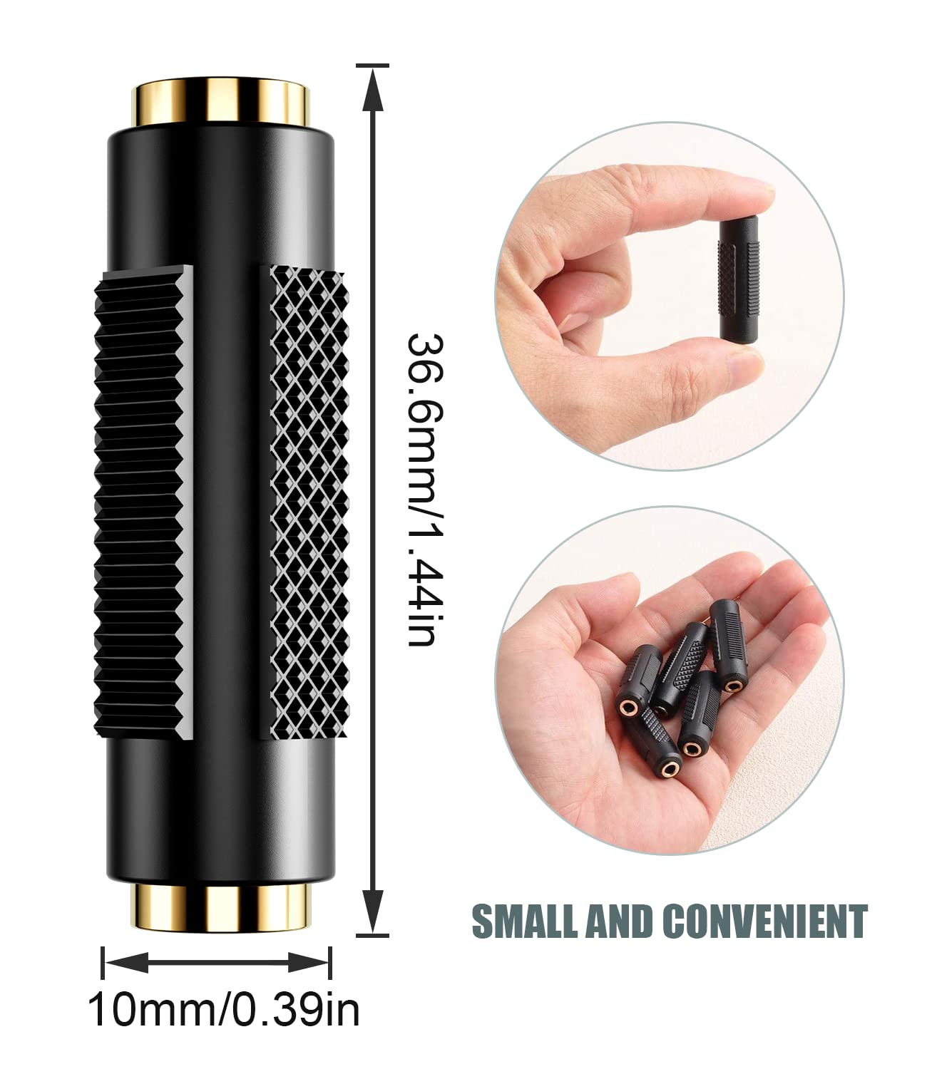 SNLLMZI 5pack 3.5 mm Female to Female Adapter, 3.5mm Stereo Jack to 3.5mm Stereo Jack Adapter Connectors Stereo Coupler Female to Female - Gold Plated