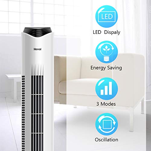 WANAI Tower Fan Oscillating Fan with Remote Portable Quiet Stand Up Fan 3 Speed Sleep Mode 15-Hour Timer LED Display 42-Inch Suitable for Children Bedroom and Office Use