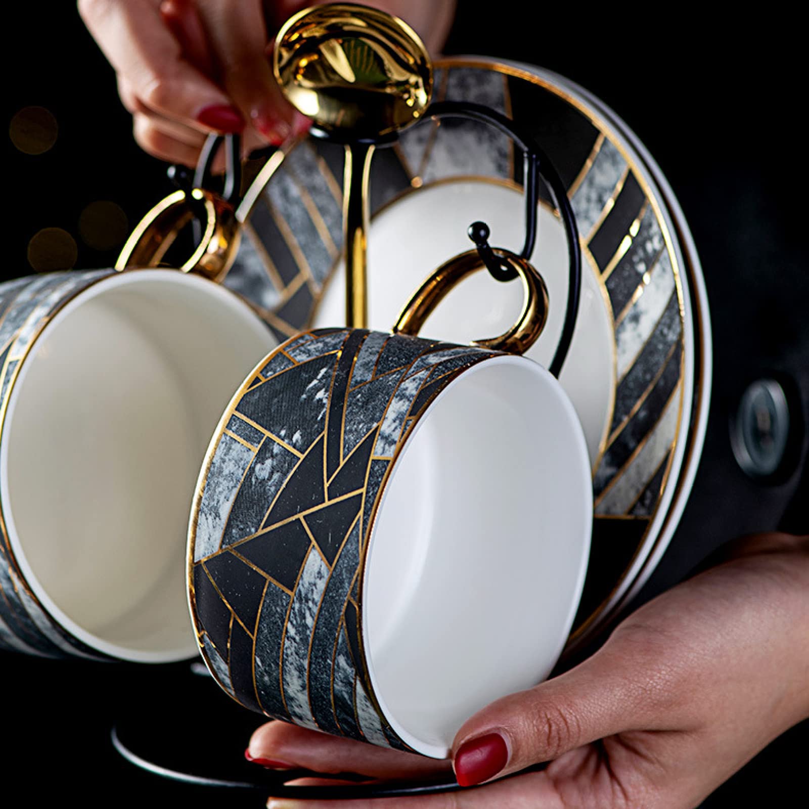 Utility Ceramic Coffee Tea Cups and Saucers Vintage Coffee Mugs Set of 6 Cappuccino Cup Tea Cup and Saucer Gift Sets 200ml Teapots