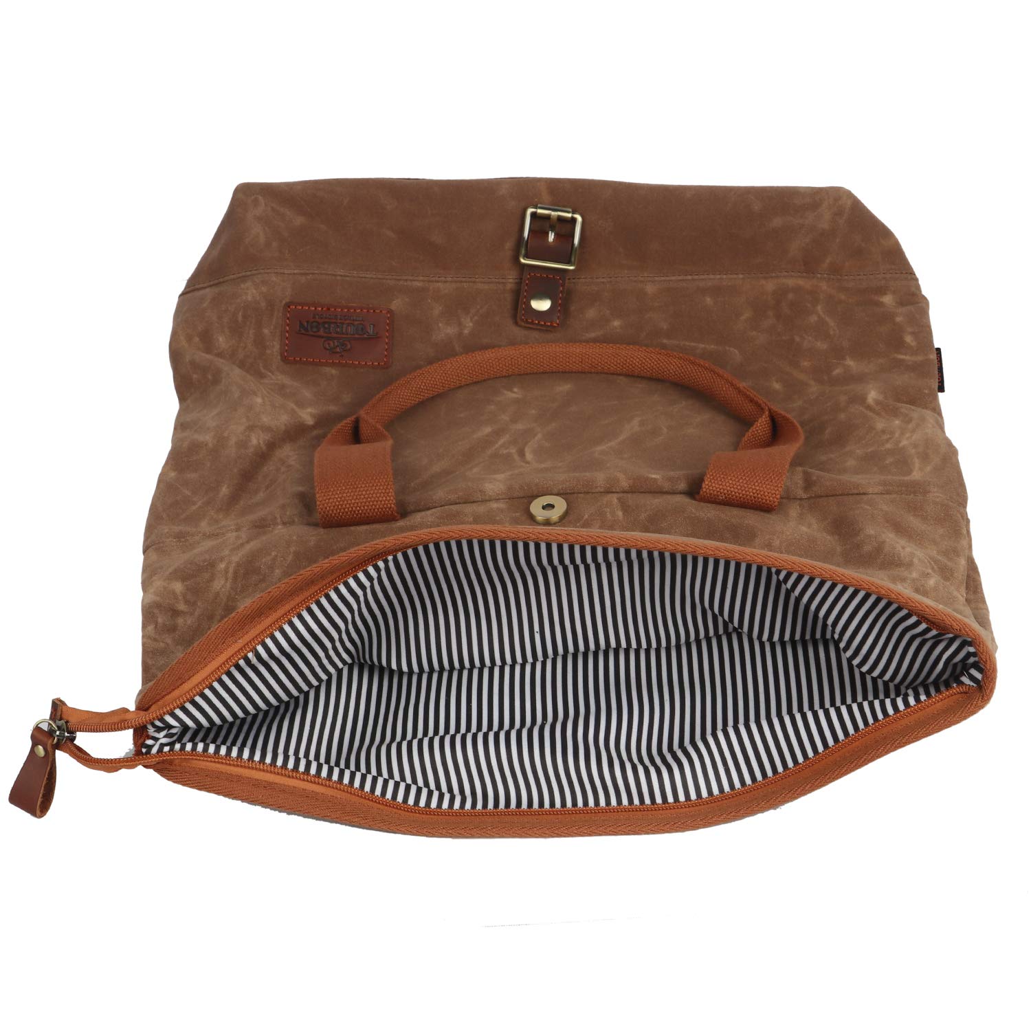 TOURBON Canvas and Leather Roll-top Clip-On Bicycle Panniers Women's Shoulder Tote Bag (Brown)