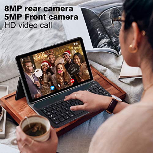 Tablet with Keyboard,10.1 inch Tablet HD,5G Wi-Fi Android Tablets, 4GB RAM 64GB ROM/128GB Computer Tablets, Dual 4G Cellular Gaming Tablet, GPS, 8000mAh, Bluetooth, GMS Certified Tablet PC