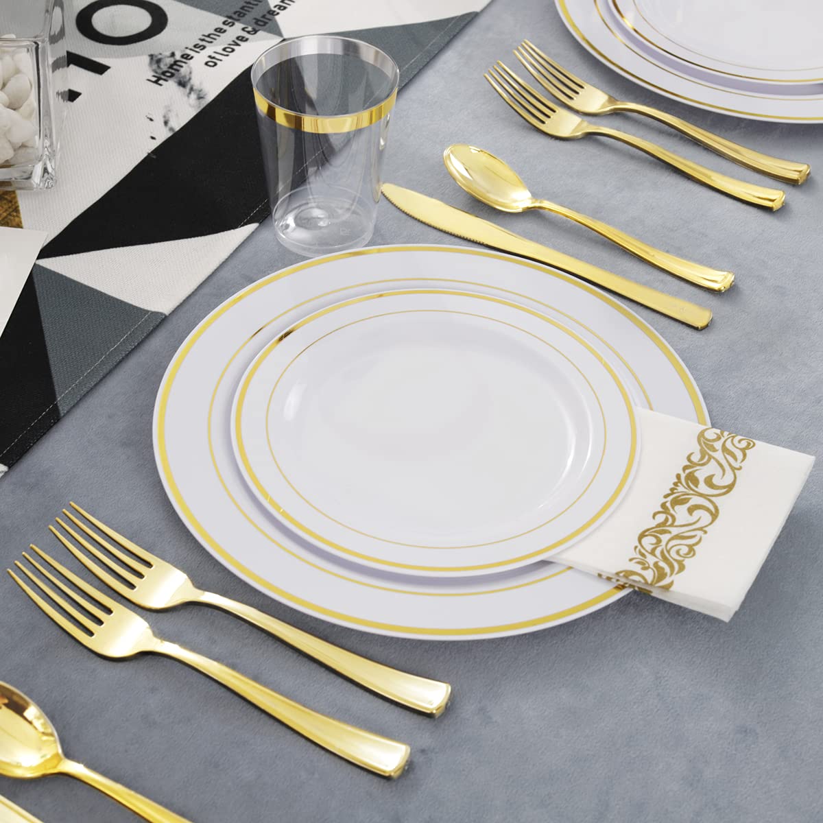 supernal 200pcs Plastic Silver Dinnerware Sets,Silver Plastic Plates,Plastic Silverware,12oz Plastic Cups,Napkins, Disposable Plates,Service for 25 Guests Suit for Party,Wedding,Mothers Day