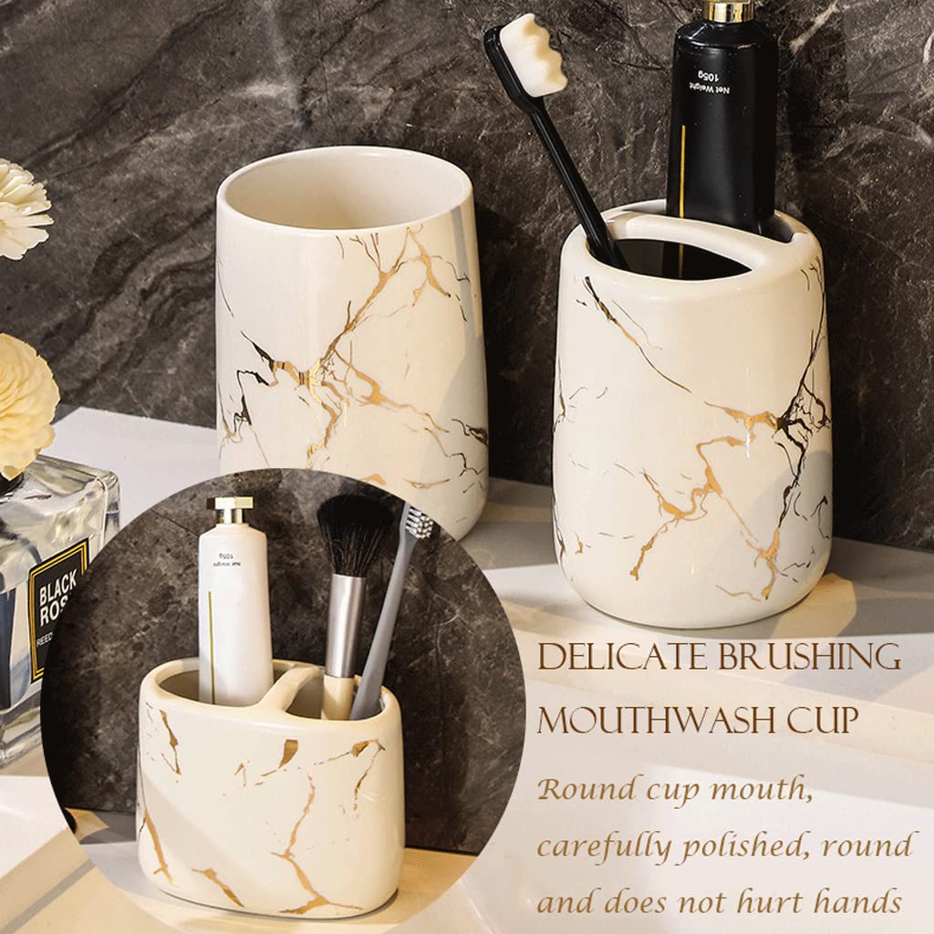 UTOYA Durable Marble Texture Bathroom Accessory Set,Gorgeous Ceramic Soap Dispenser Green-Tray,Toothbrush Holder,Tumbler for Bathroom Counter Replacement