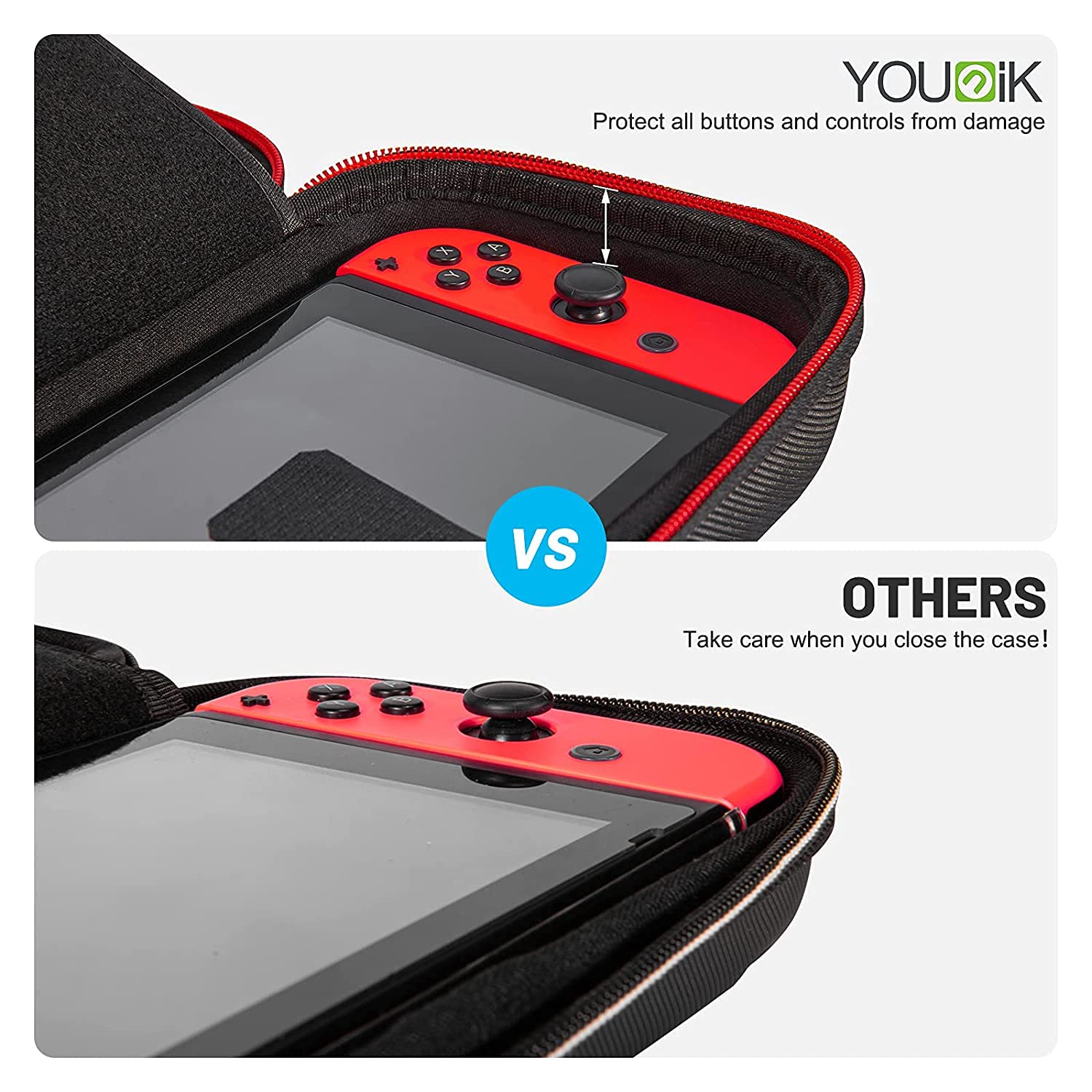 Switch Carrying Case with 2 Pack Screen Protector, Younik Switch Travel Case with Protective Hard Shell for NS Switch Console & Accessories Holds 19 Game Cartridge, Black
