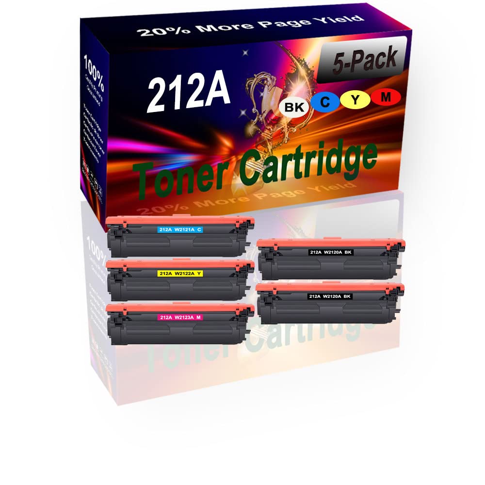 SINIYA 5-Pack (2BK+C+Y+M) Compatible M555dn M554dn M555x MFP M578f M578dn MFP M578c M578z Printer Toner Cartridge Replacement for 212A W2120A W2121A W2122A W2123A Printer Toner Cartridge