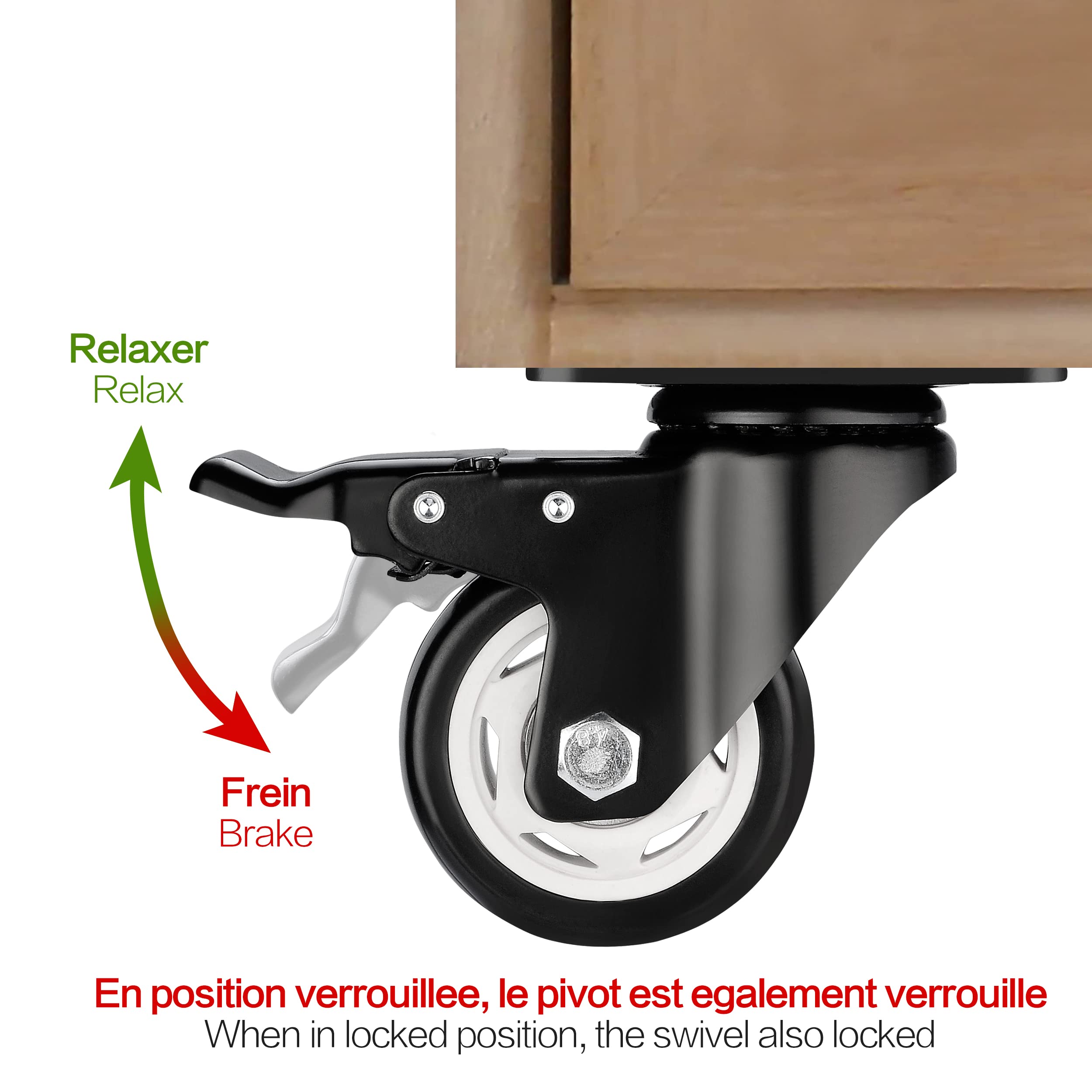 Tactzen Caster Wheels, Casters Set of 4 Heavy Duty,No Noise Locking Casters with Polyurethane (PU) Wheels,Swivel Plate Casters for Furniture and Workbench Locking Casters. (4, 2 inches)