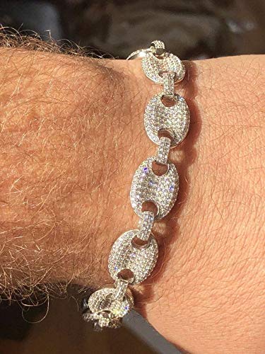 Solid 925 Sterling Silver - Iced Out Puffed Mariner Link Bracelet - Thick 12mm Wide - ICY Bust Down Bracelet (8)
